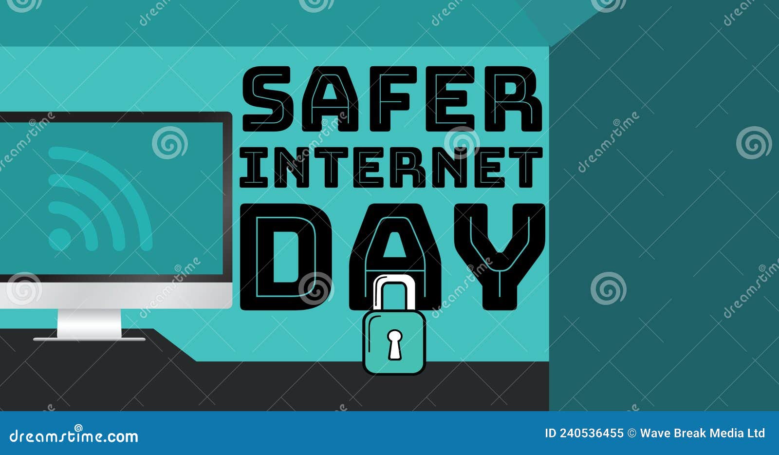 Vector Image of Safer Internet Day Text with Desktop Computer and ...