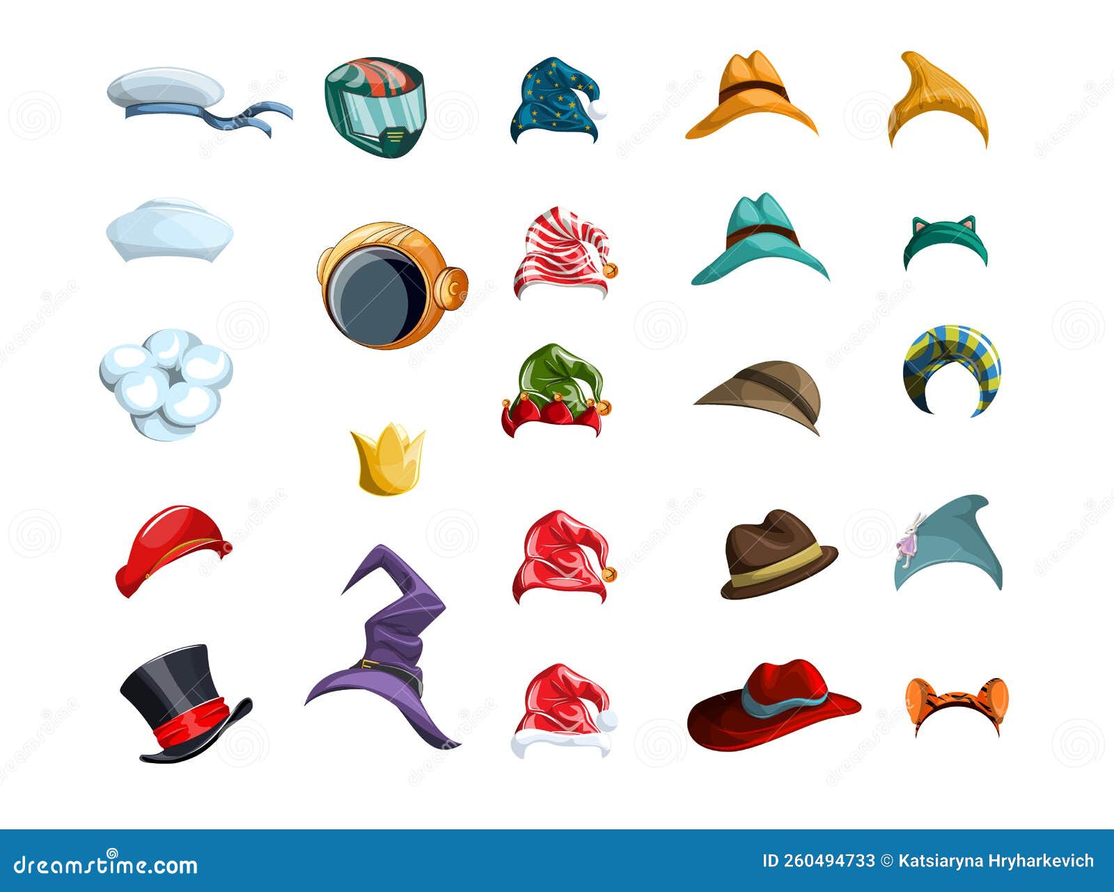 Image of a Set Assembled from Hats Related To Different Themes and ...