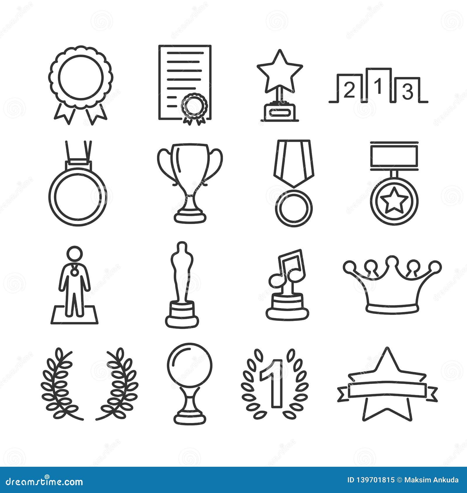Vector Image Set of Award Line Icons Stock Illustration - Illustration ...