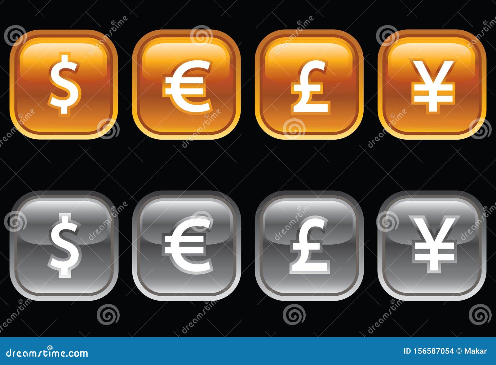 Vector Image of Set of Buttons with Various Currency Symbols Stock ...