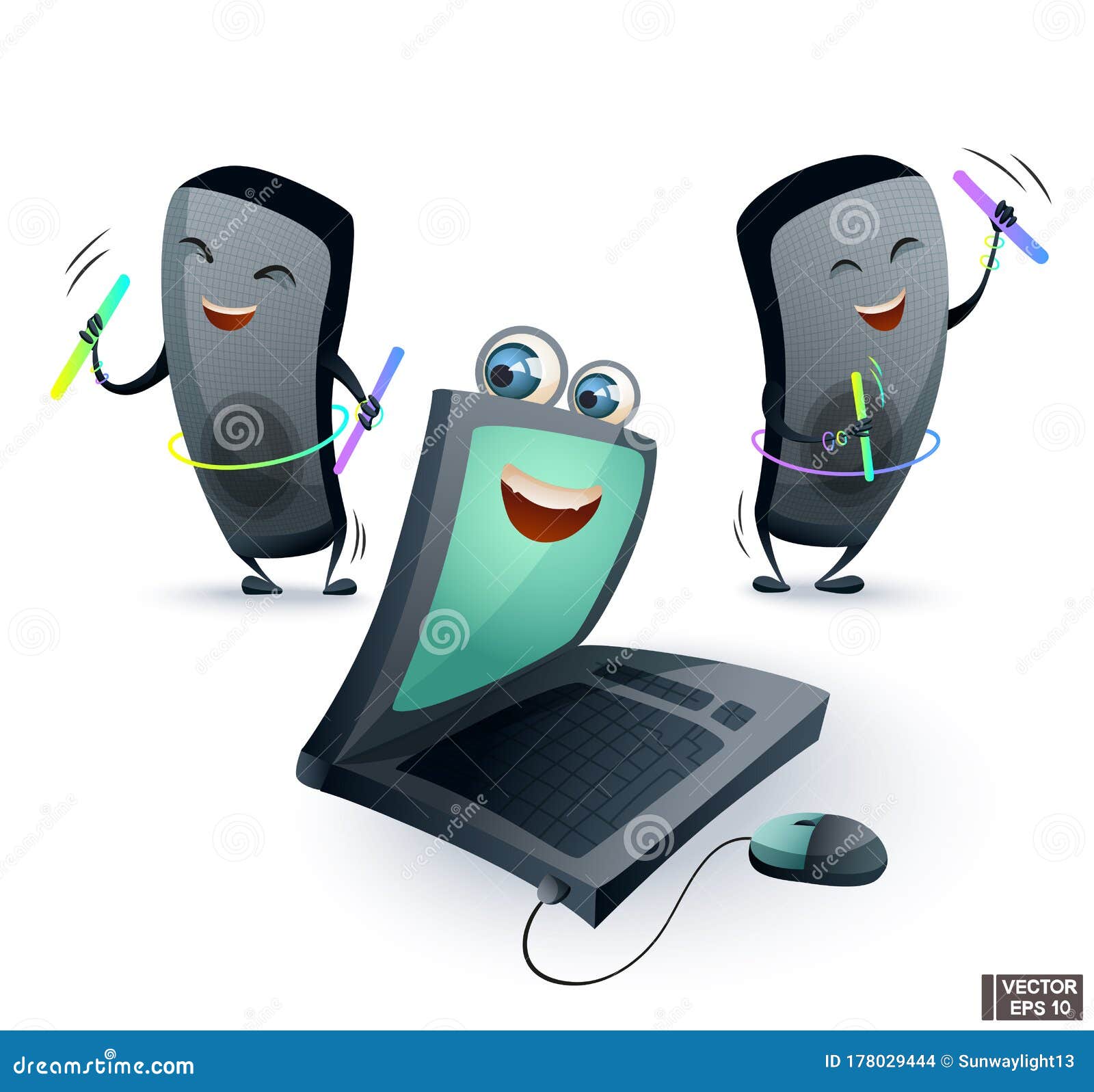 Set of Cartoon Electronics Characters Stock Illustration - Illustration ...