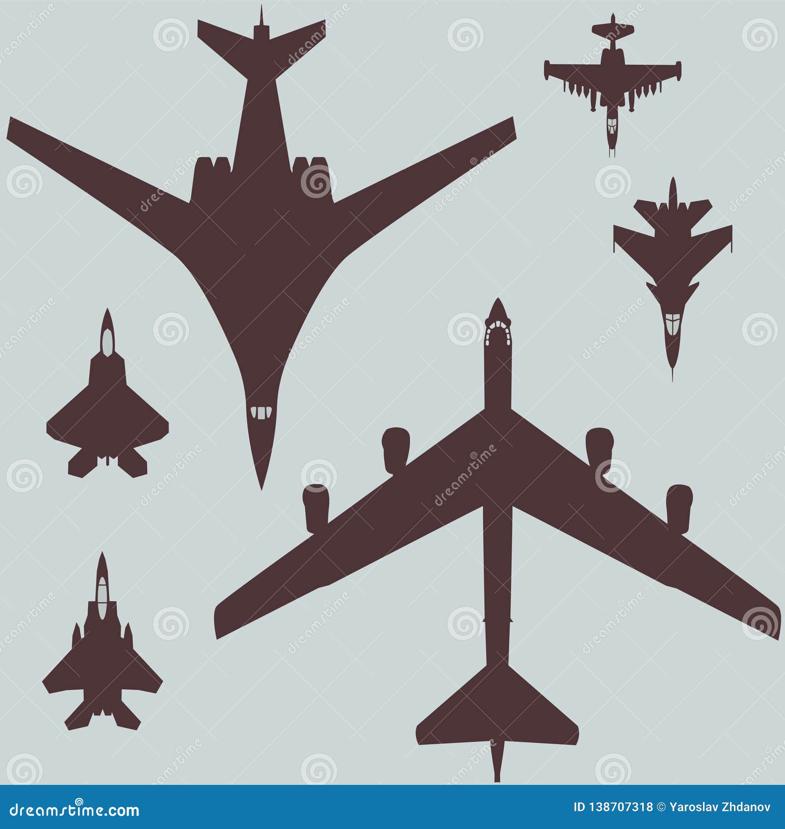 Military Aviation Set of Fighter Aircraft and Bombers Vector Graphics ...