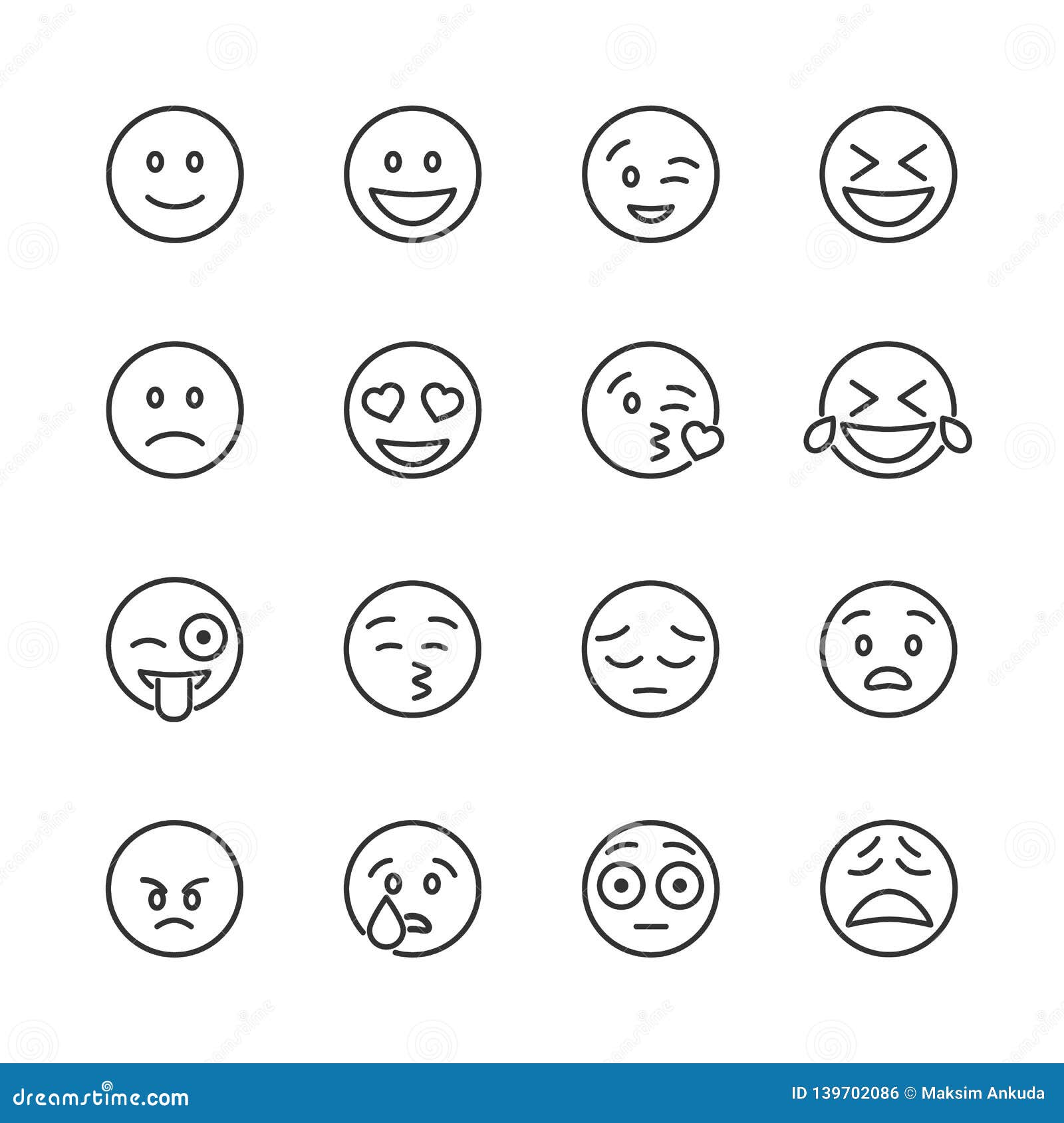 Vector Image Set Emoticons Line Icons Stock Illustration - Illustration ...