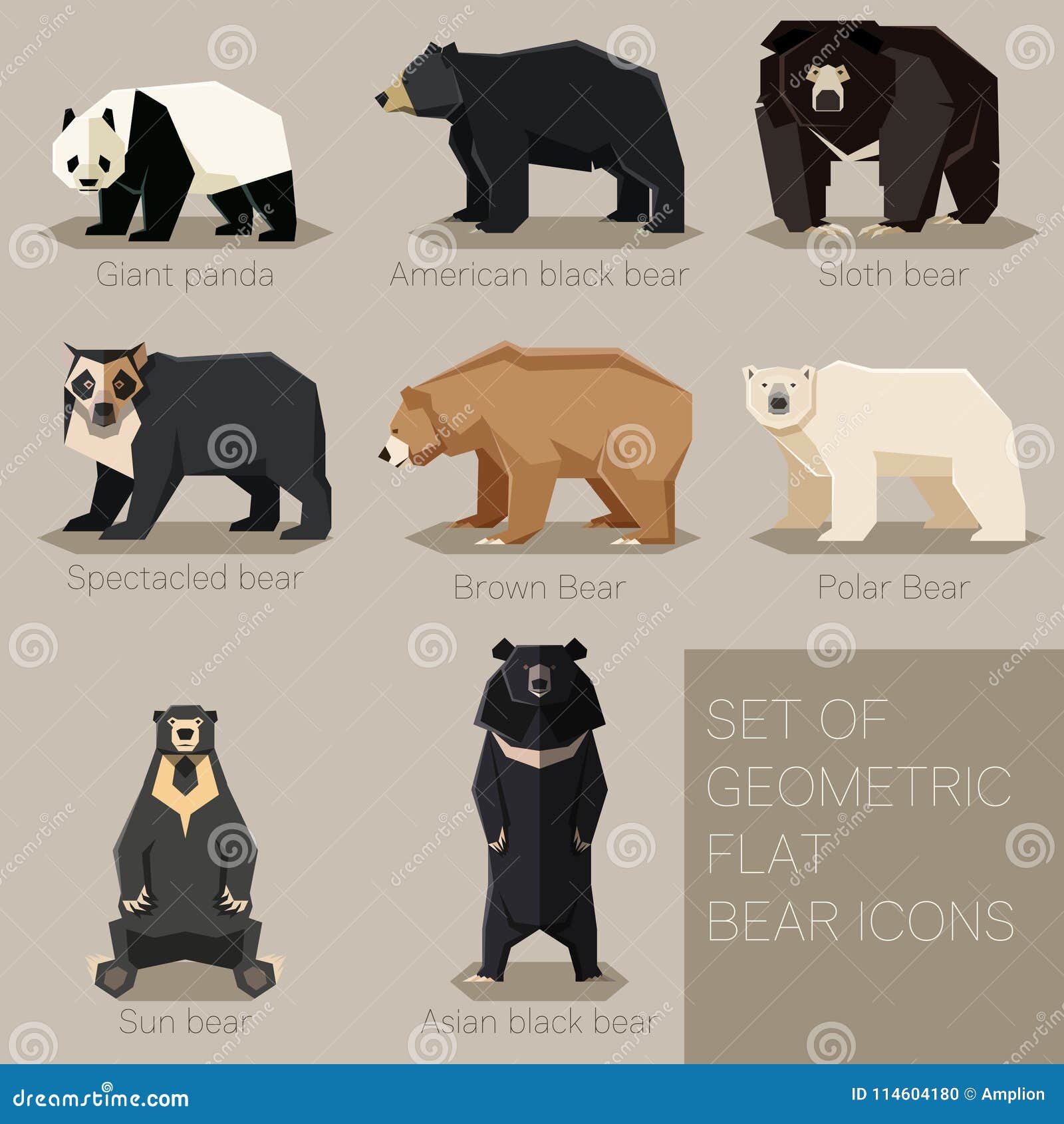 Set of Flat Geometric Bear Icons Stock Vector - Illustration of bear ...