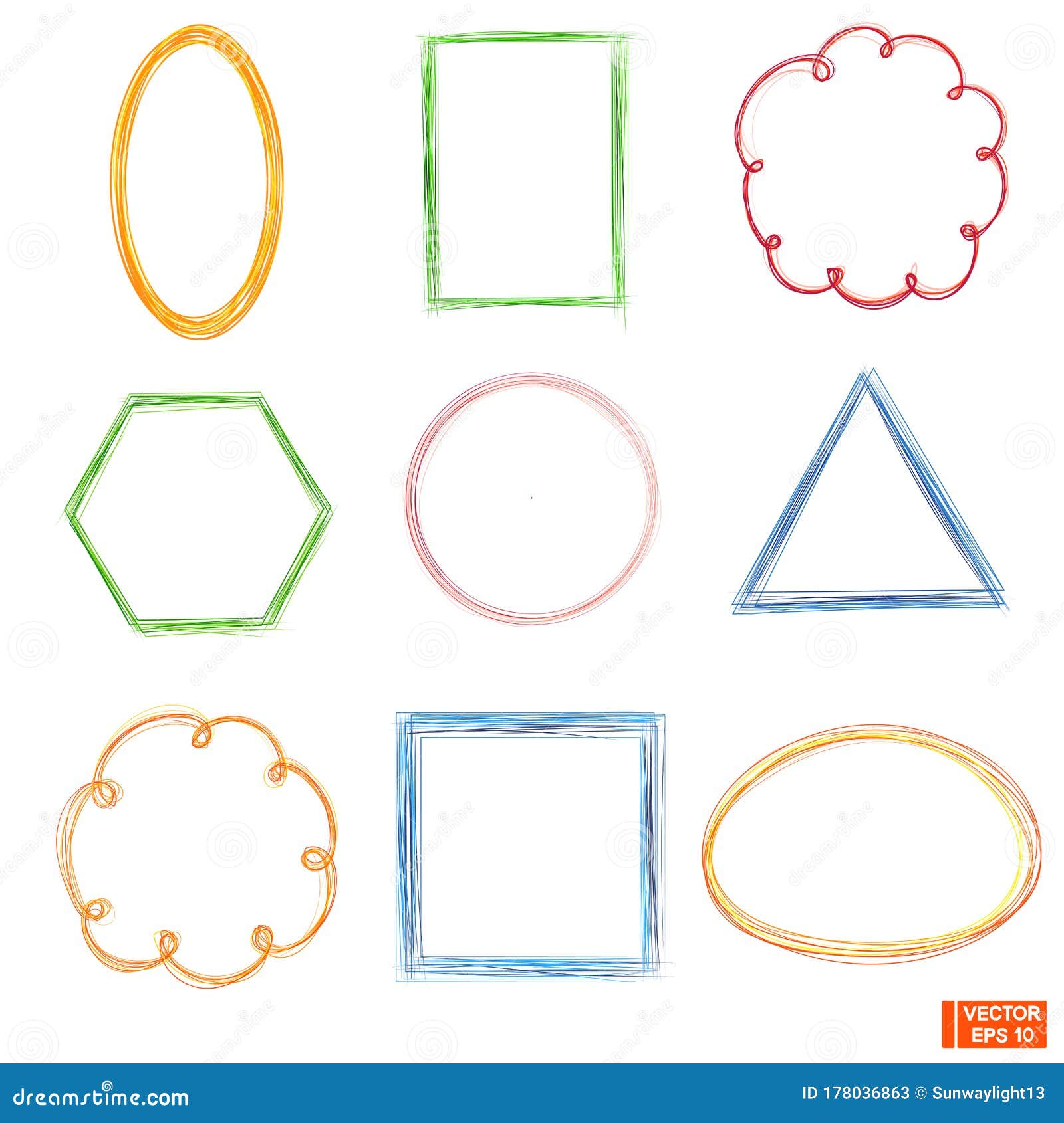 Set of Colored Frames Doodle Stock Illustration - Illustration of ...