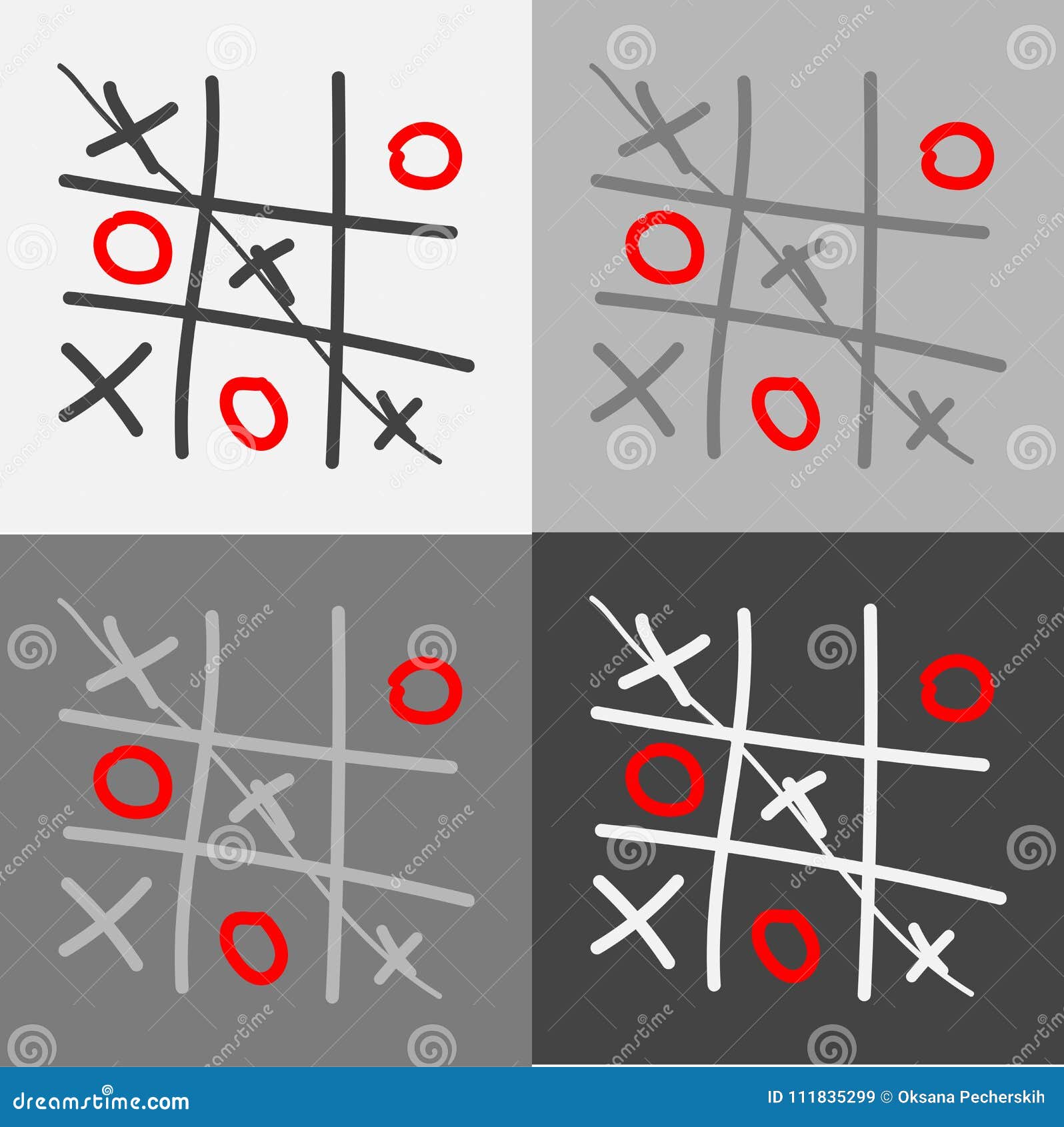 Vector Image Set of a Hand-drawn Game of Crosses and Tic-tac-toe. Stock ...