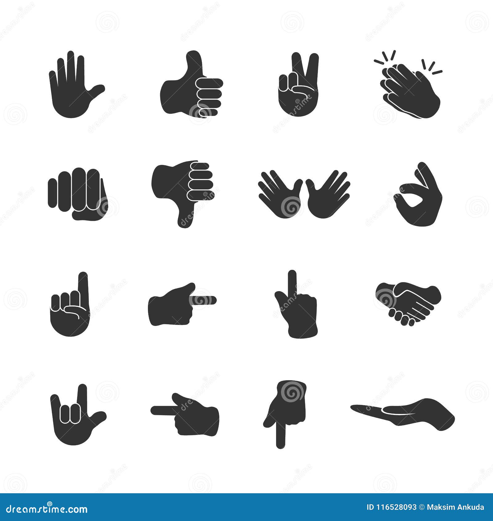 Vector Image Set Hand Icons. Stock Illustration - Illustration of index ...
