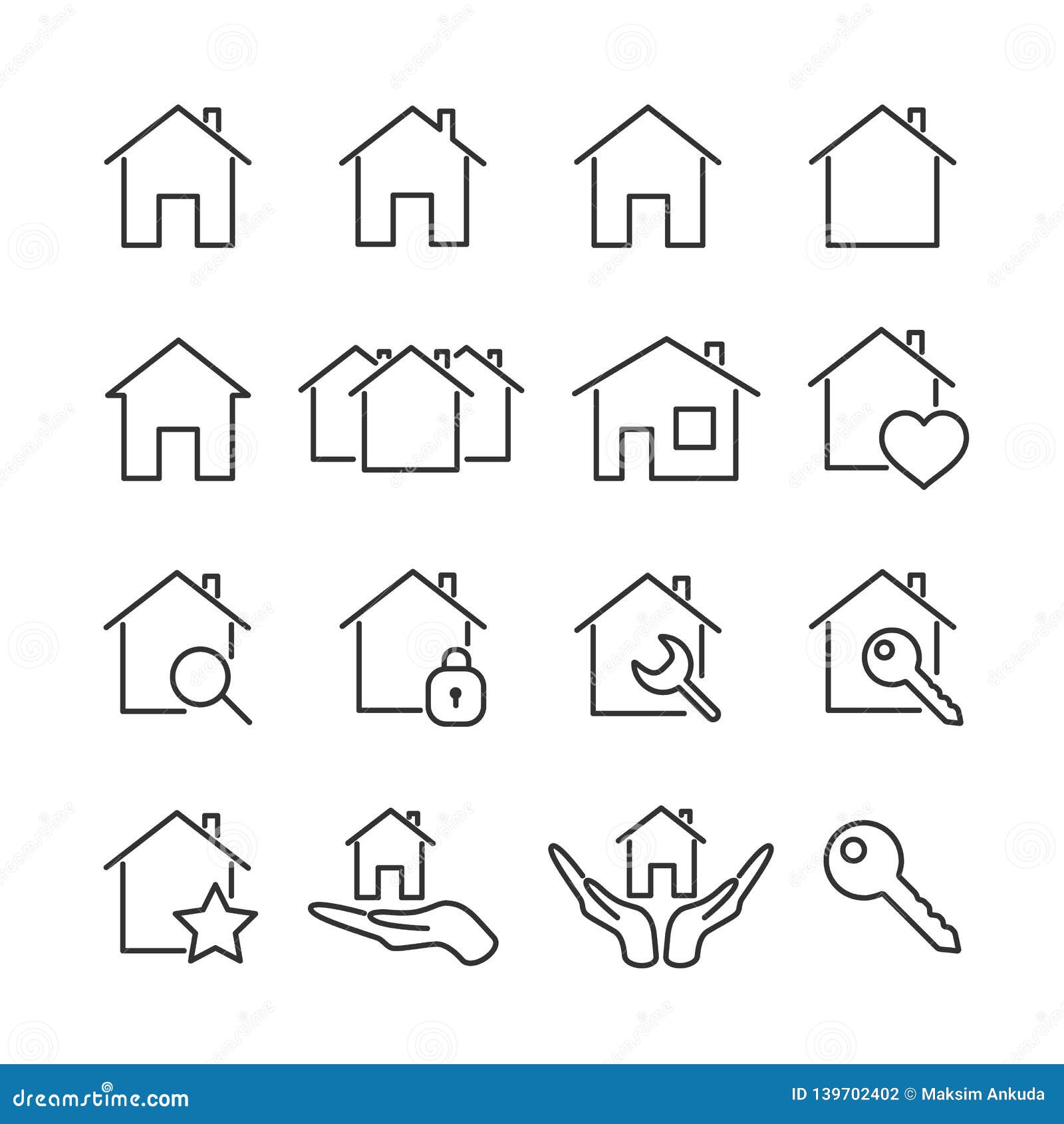 Vector Image Set House Line Icons Stock Vector - Illustration of ...