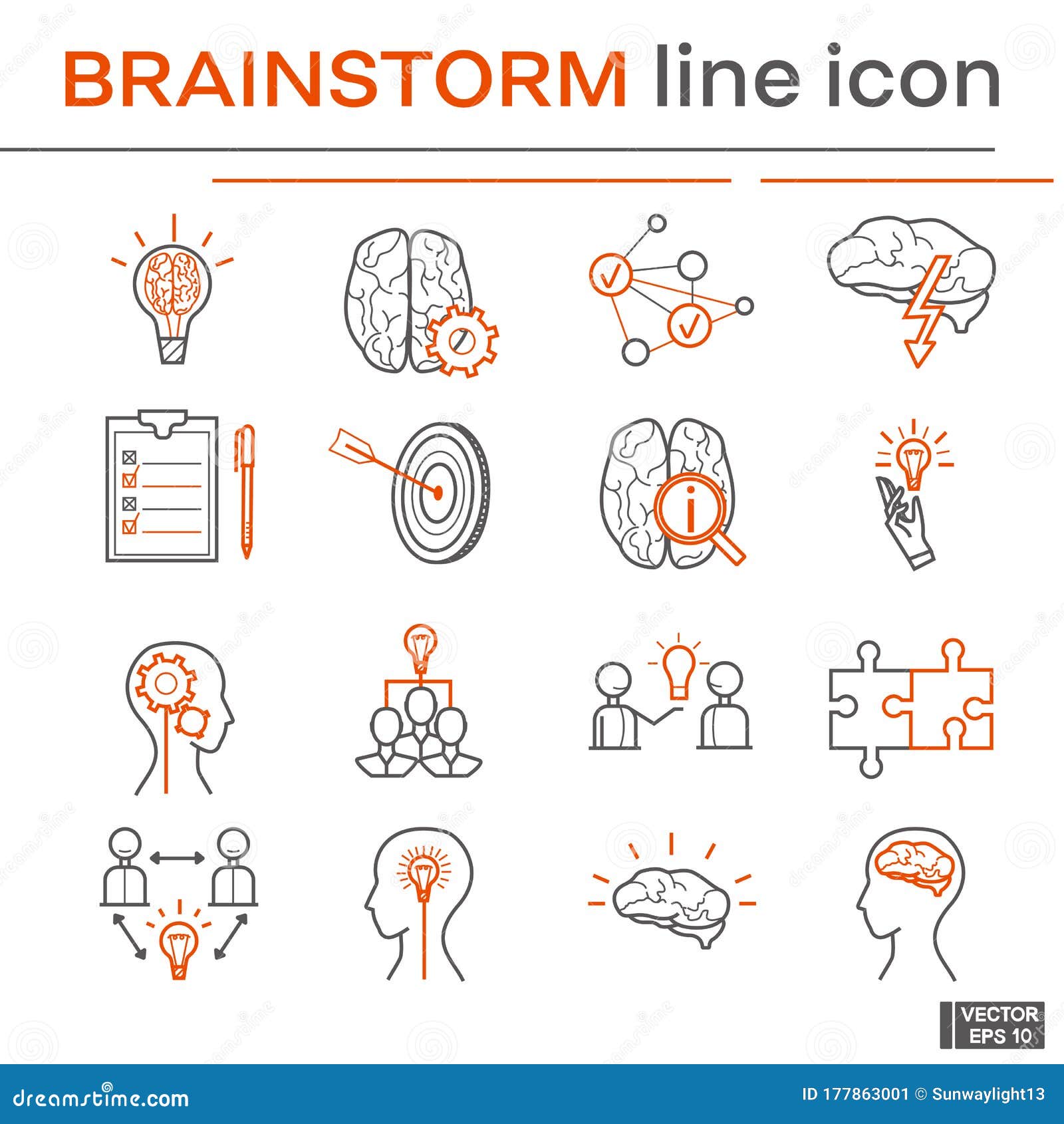 Set of icons, brainstorm stock illustration. Illustration of ... Set of icons, brainstorm stock illustration. Illustration of ...