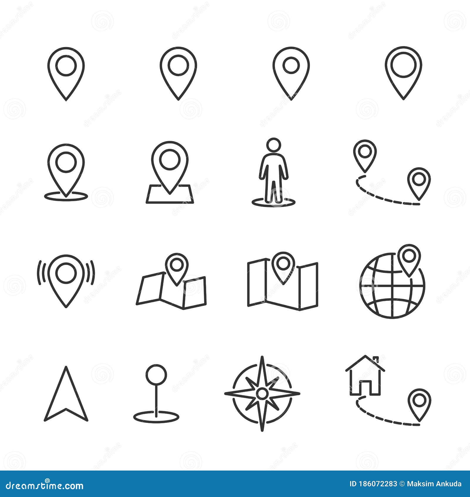 Vector Image Set Location Line Icons. Stock Vector - Illustration of ...