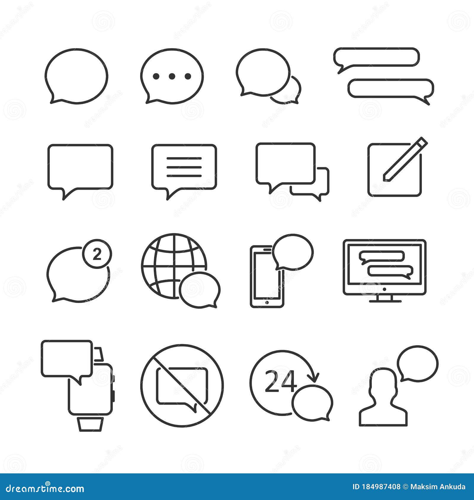 Vector Image of a Set of Message Line Icons Stock Vector - Illustration ...