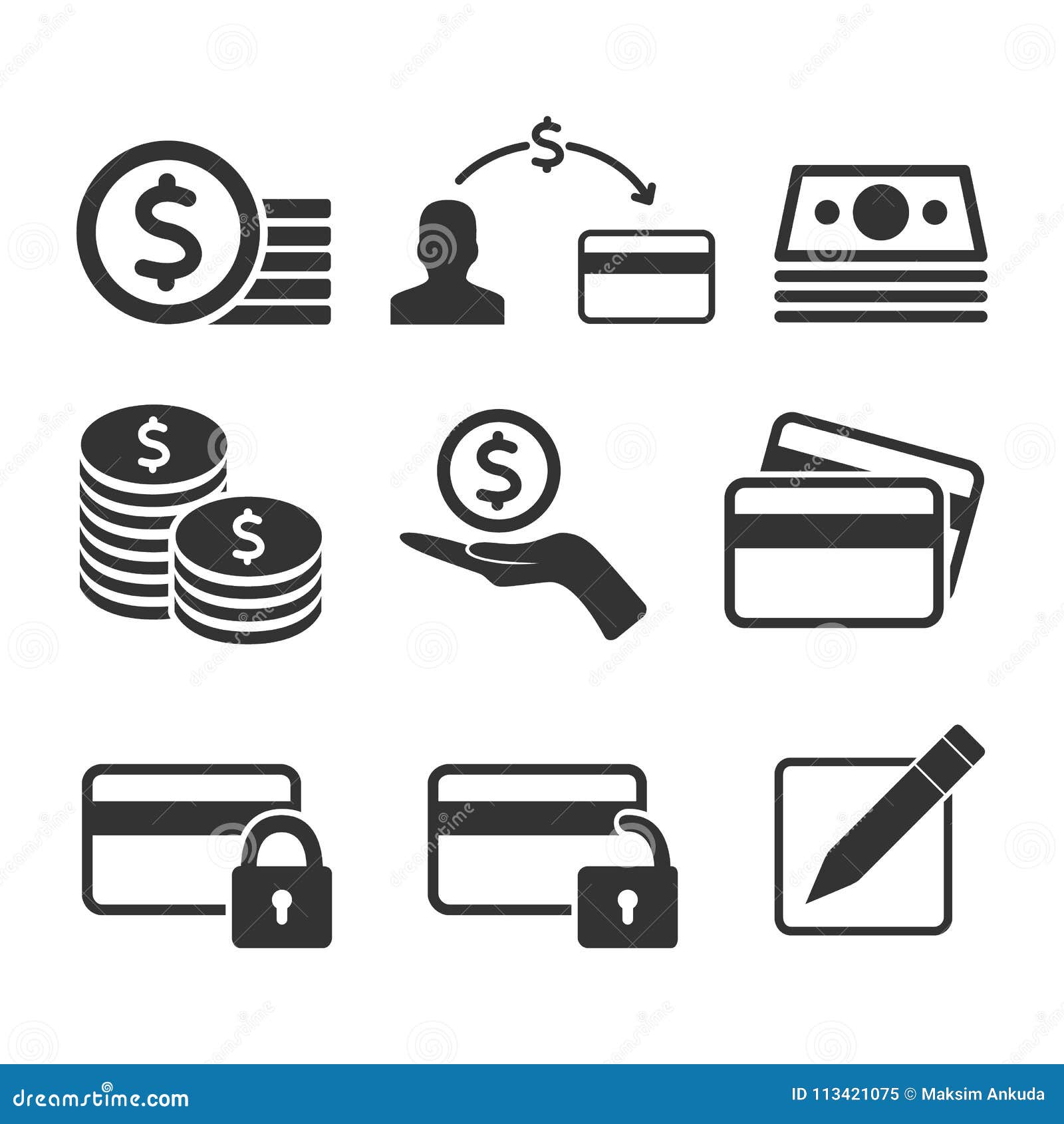 Vector Image Set of Money Icons. Stock Vector - Illustration of ...