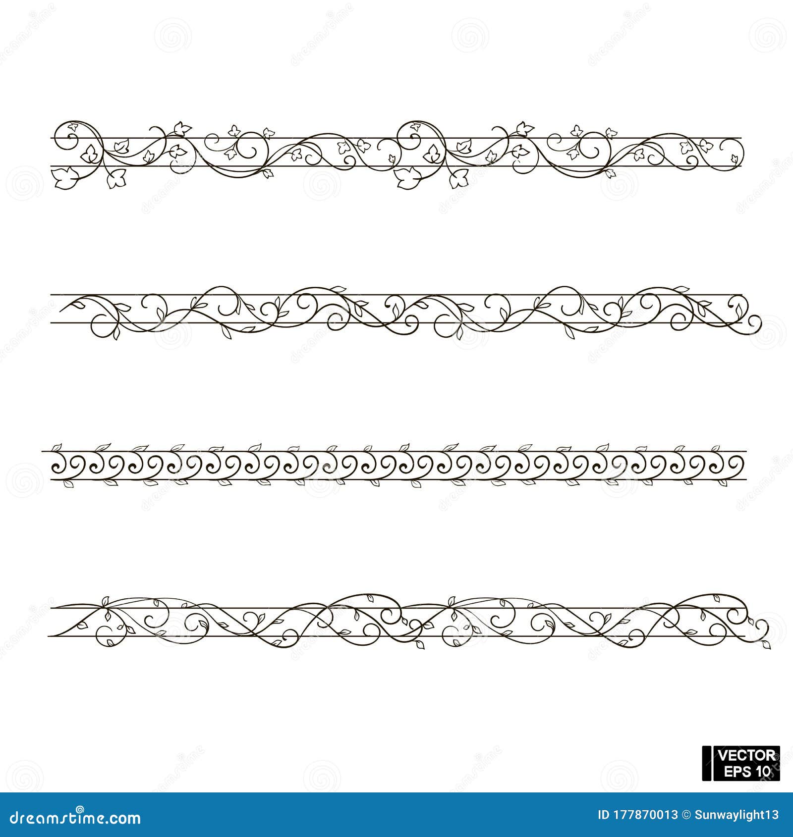 Set of Scrolls, Floral Ornaments Stock Illustration - Illustration of ...