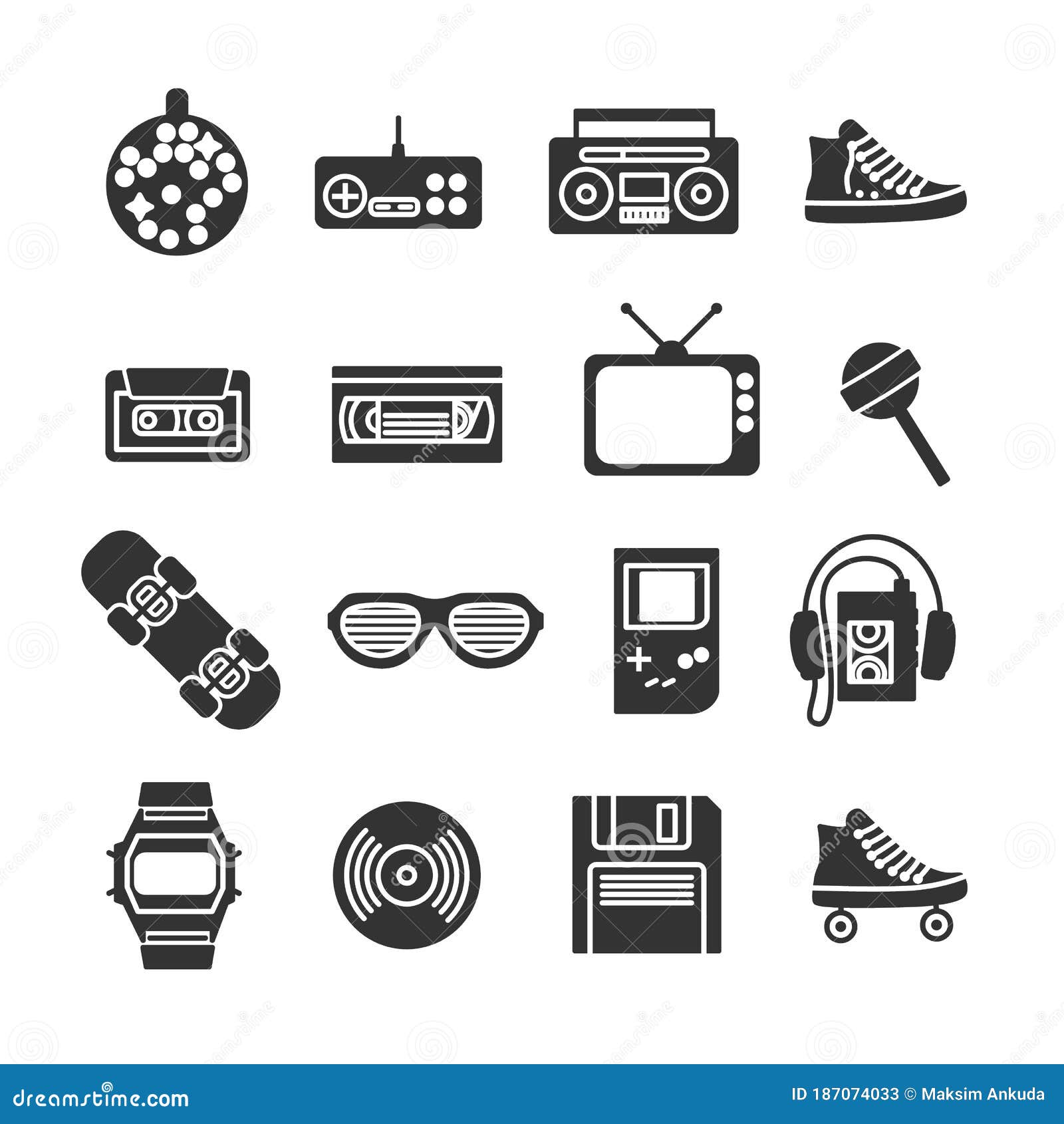 Vector Image Set Retro 80s Icons. Stock Vector - Illustration of icon ...