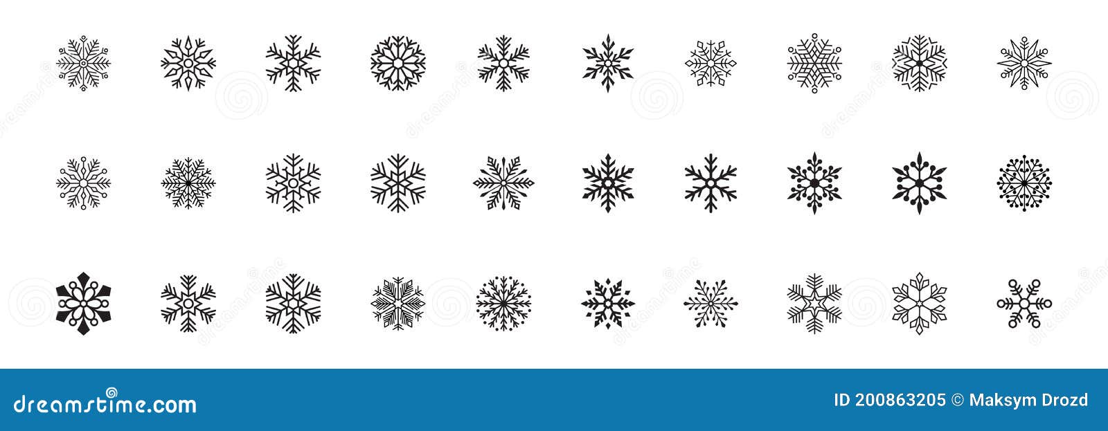 Vector Image Set of Snowflake Icons. Stock Vector - Illustration of ...
