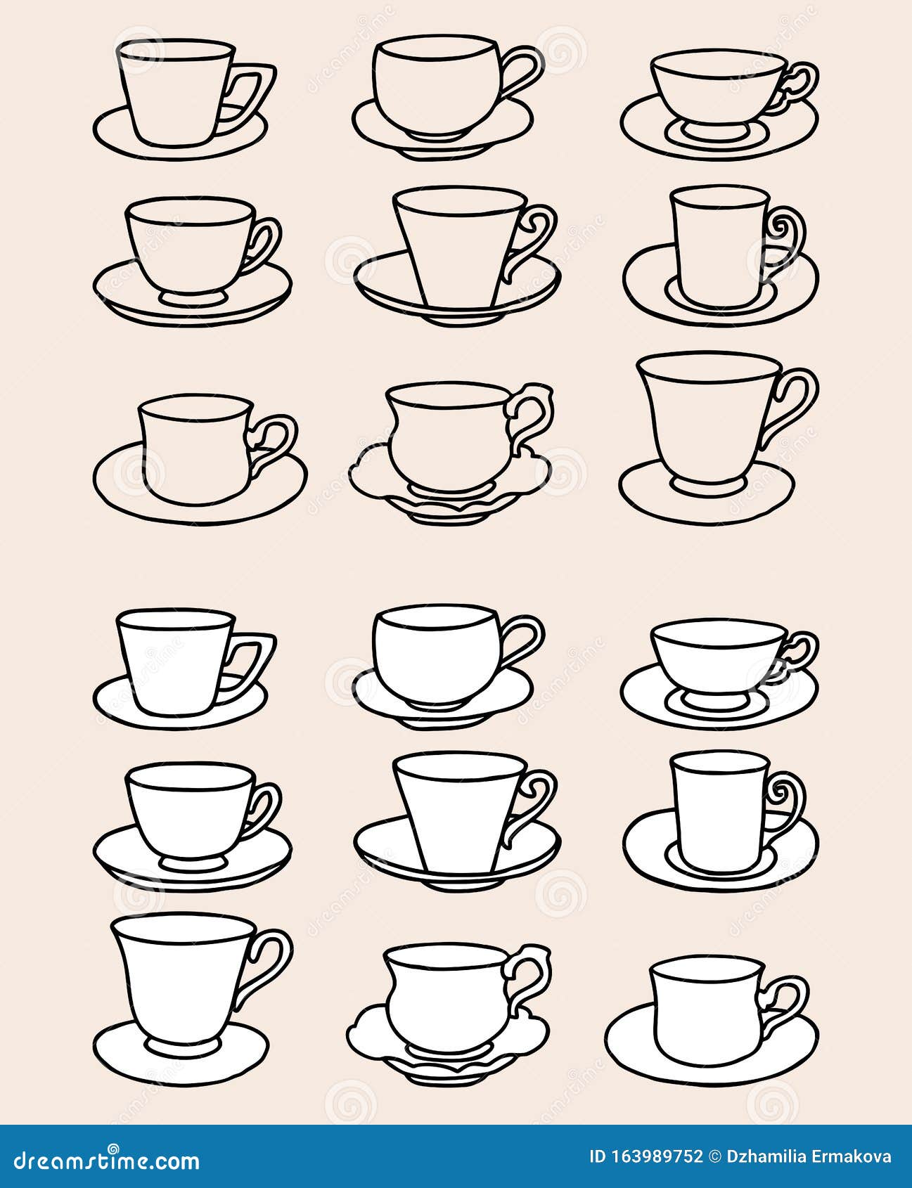 Vector Image of Set Various Outlines Tea Cups with Saucer Stock Vector ...