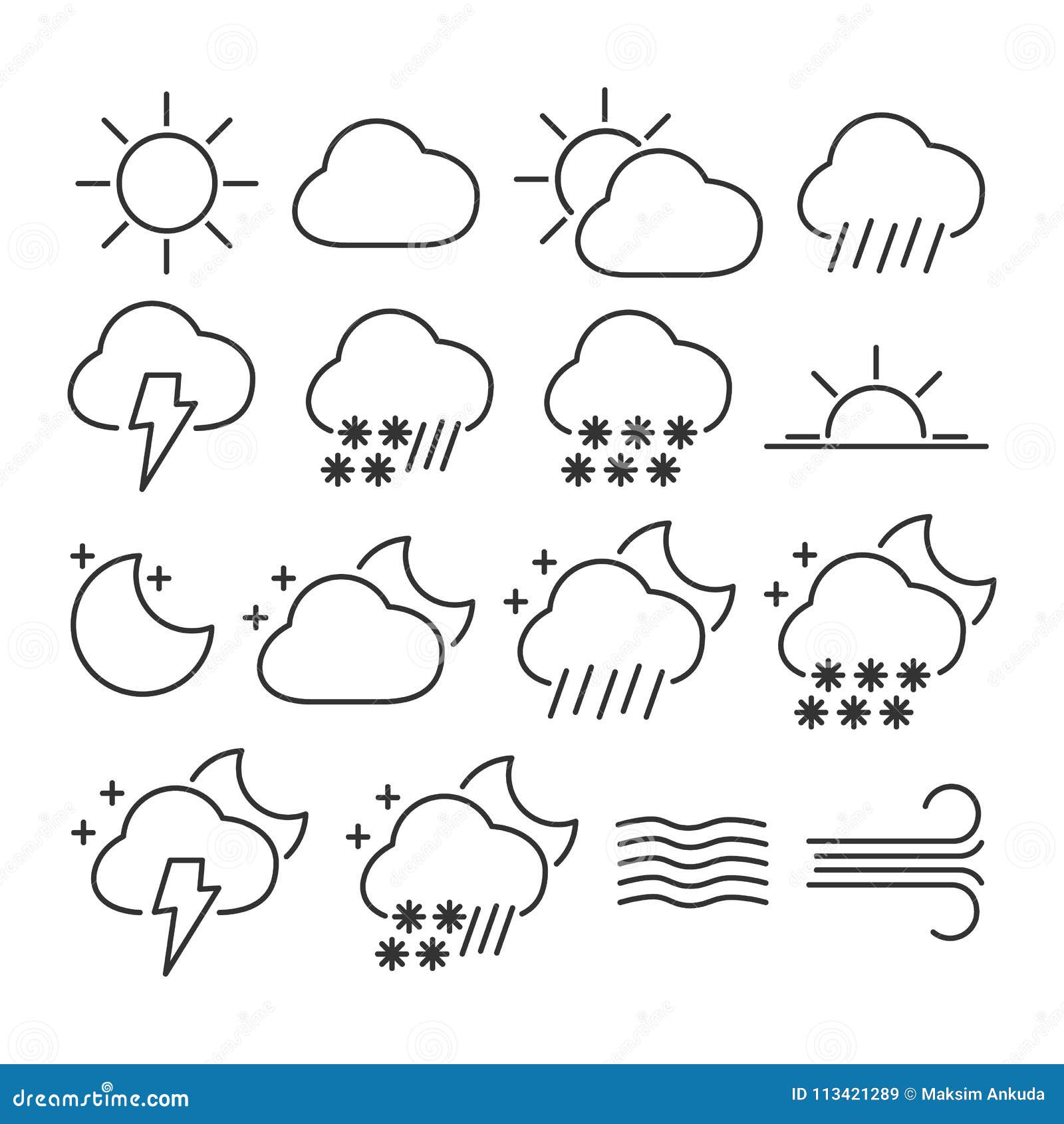 Vector Image Set Weather Line Icons. Stock Illustration - Illustration ...