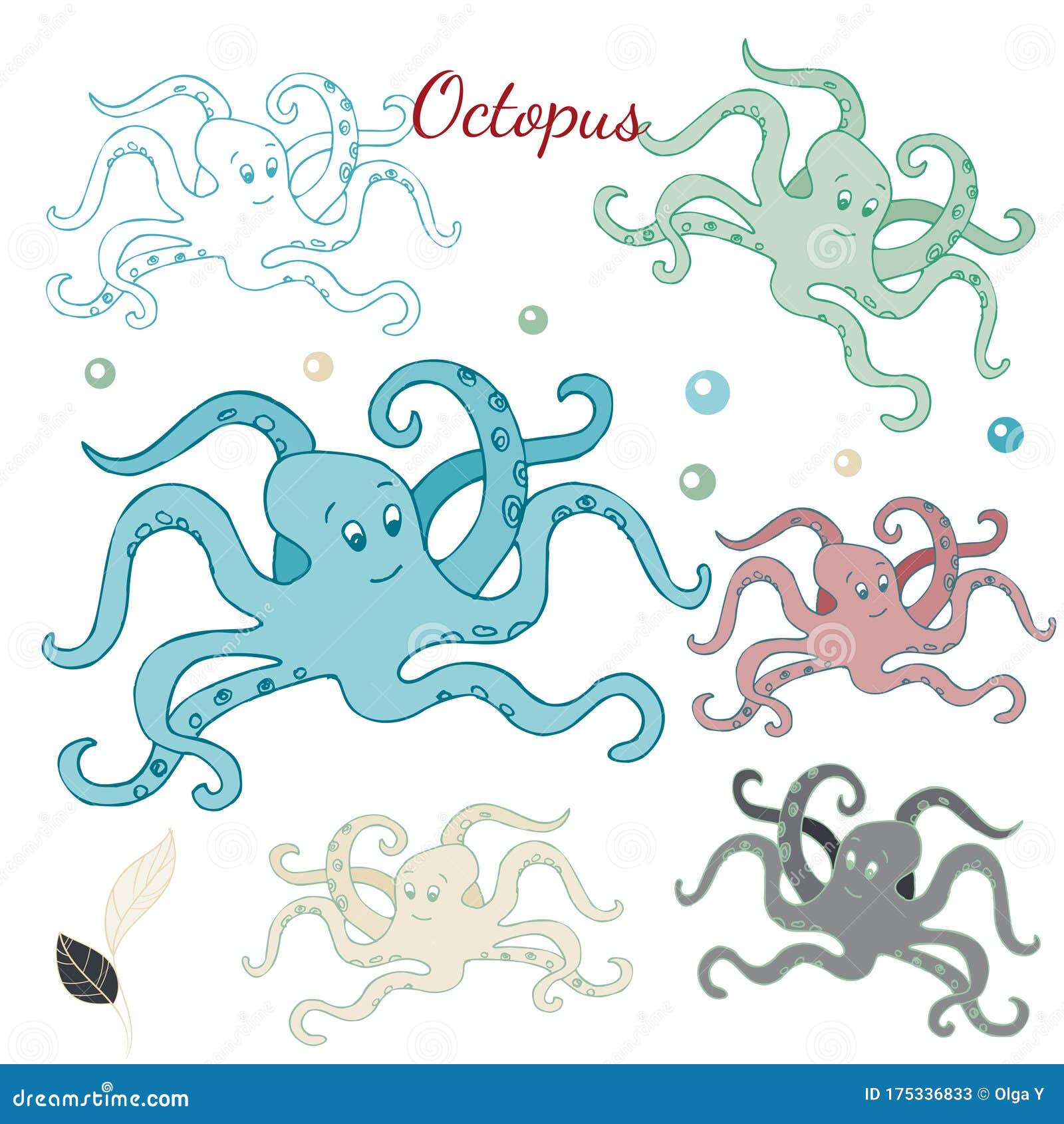 Vector Image of Several Cartoon Octopuses on a White Background with ...