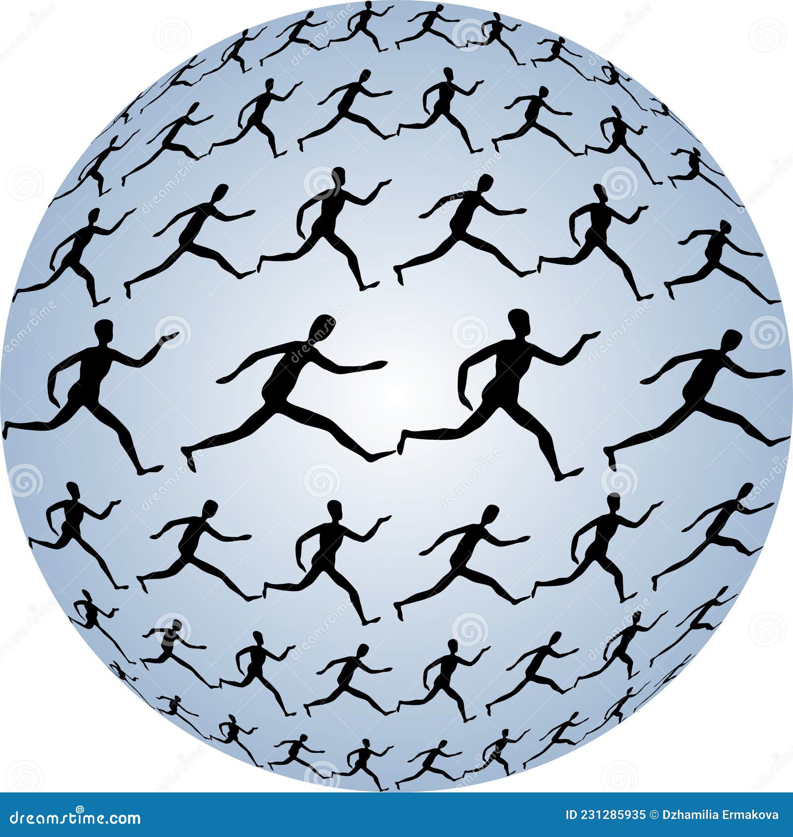 Vector Image Of Silhouettes Abstract Human Figures Running In Rows On ...