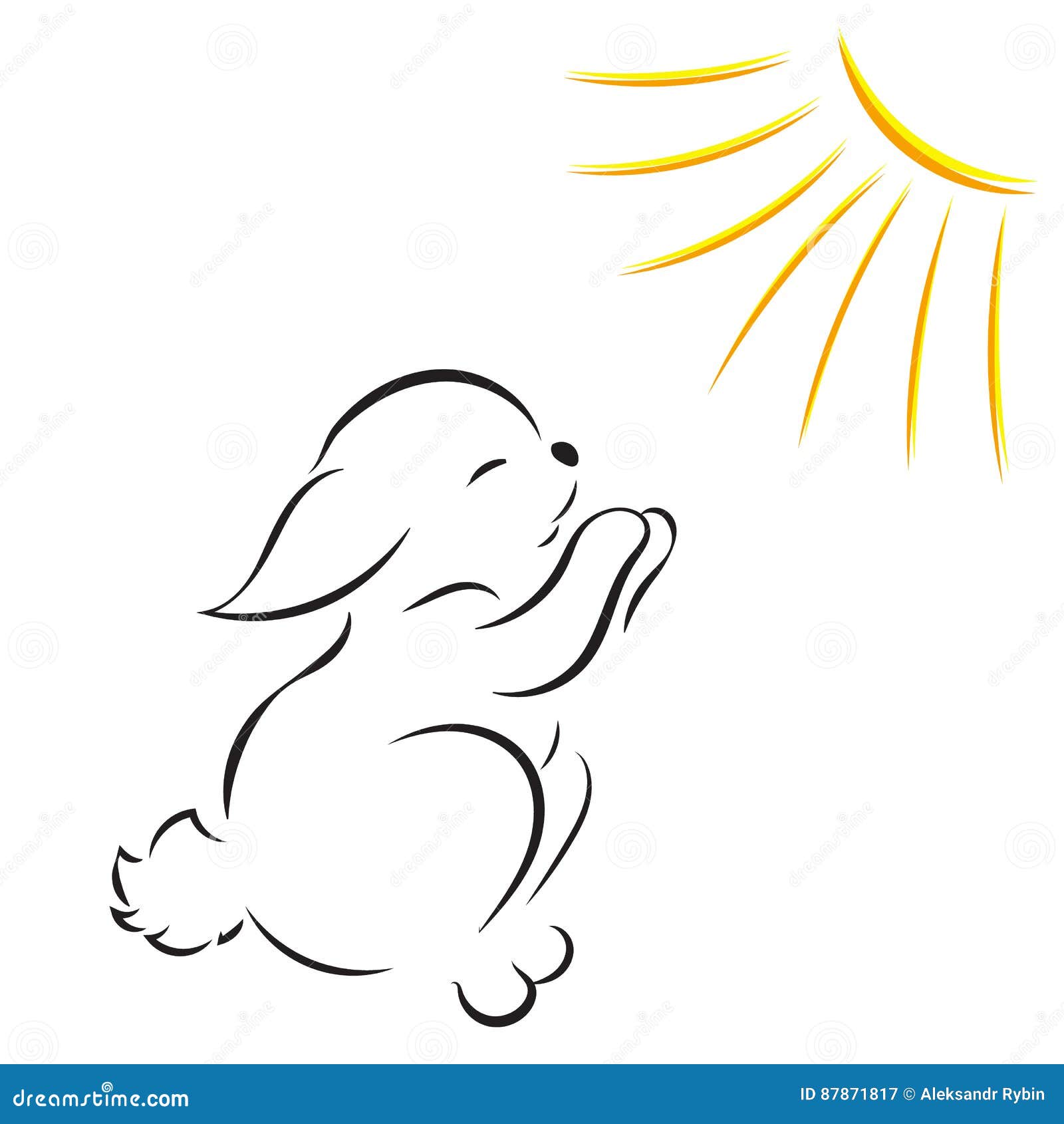 Vector Image of Silhouettes Cute Rabbit Under the Bright Sun on White ...