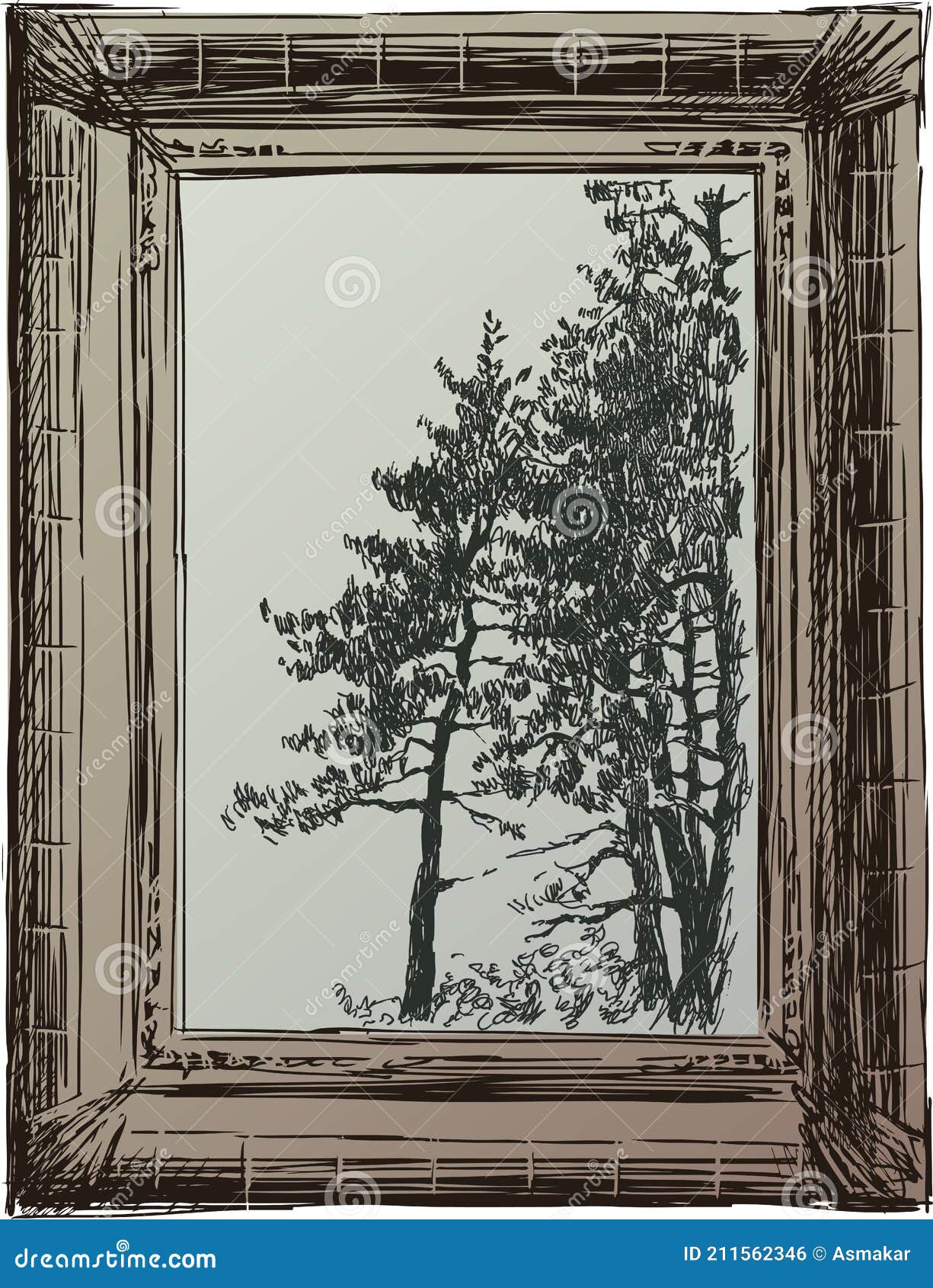Vector Image of Sketches Fir Trees in a Picture Frame Stock Vector ...