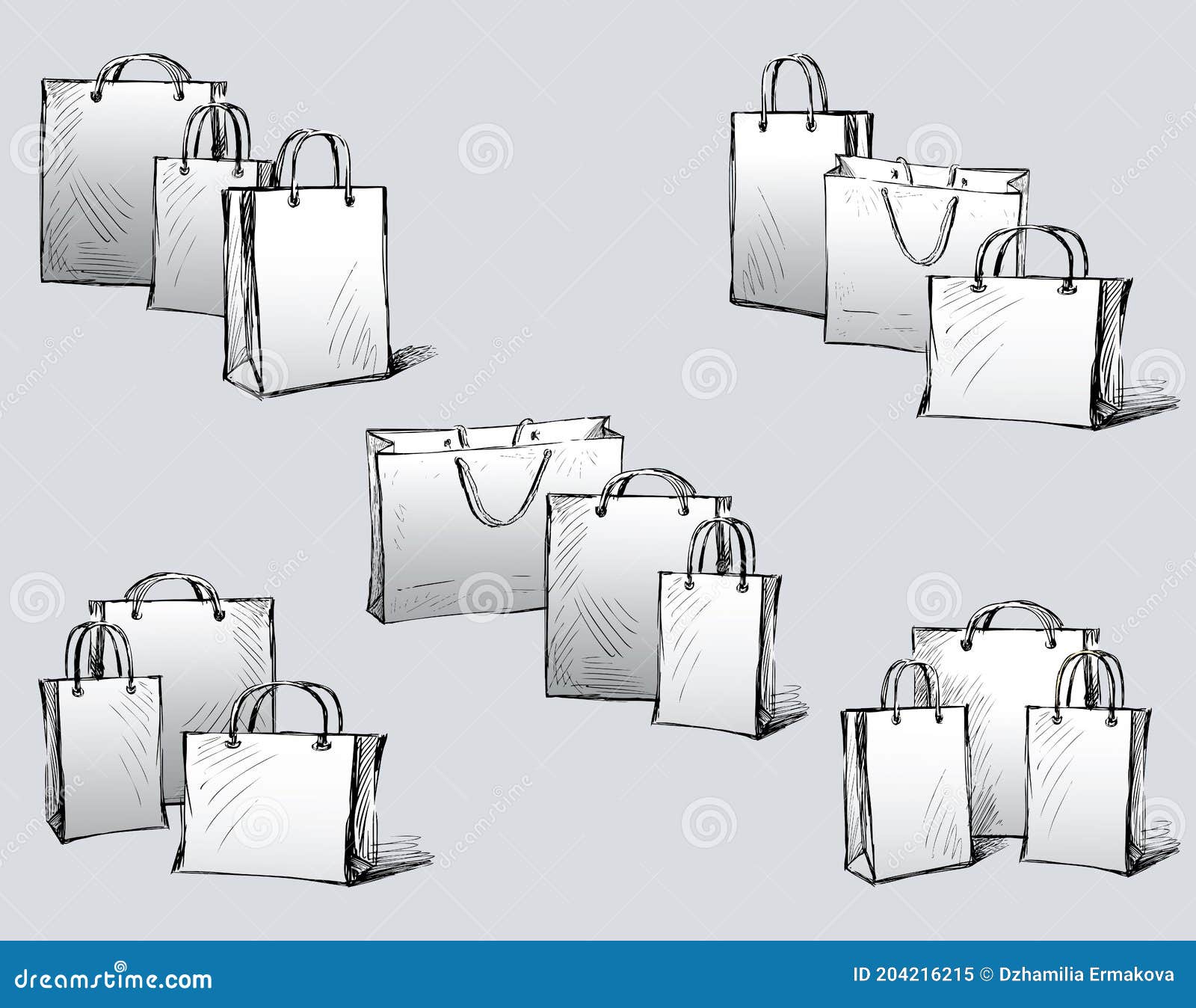 Vector Image of Sketches Various Paper Bags for Purchases Stock Vector ...