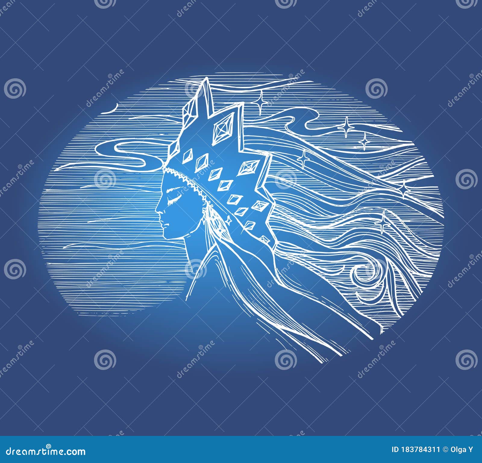 Vector Image of a Snow Queen on a Blue Background in a Round Frame ...