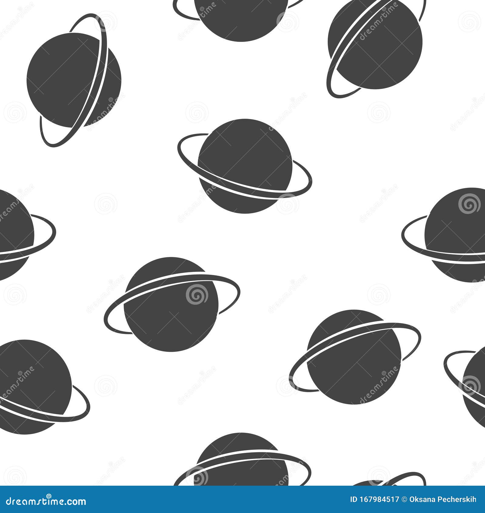 Vector Image of Space. Planet Saturn White Seamless Pattern on a White ...