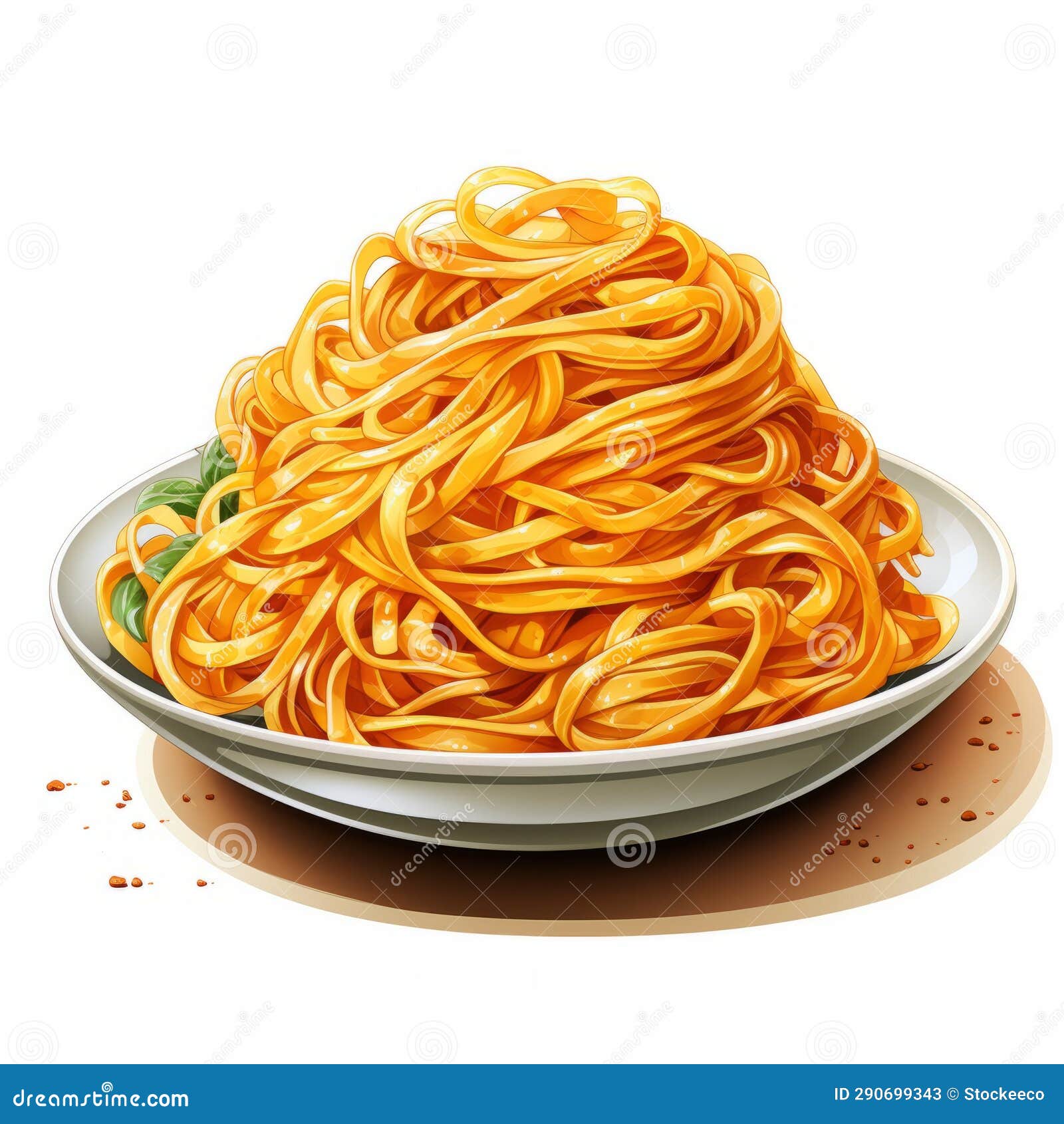 Digital Watercolor Illustration of Spaghetti in Penne Style Stock ...
