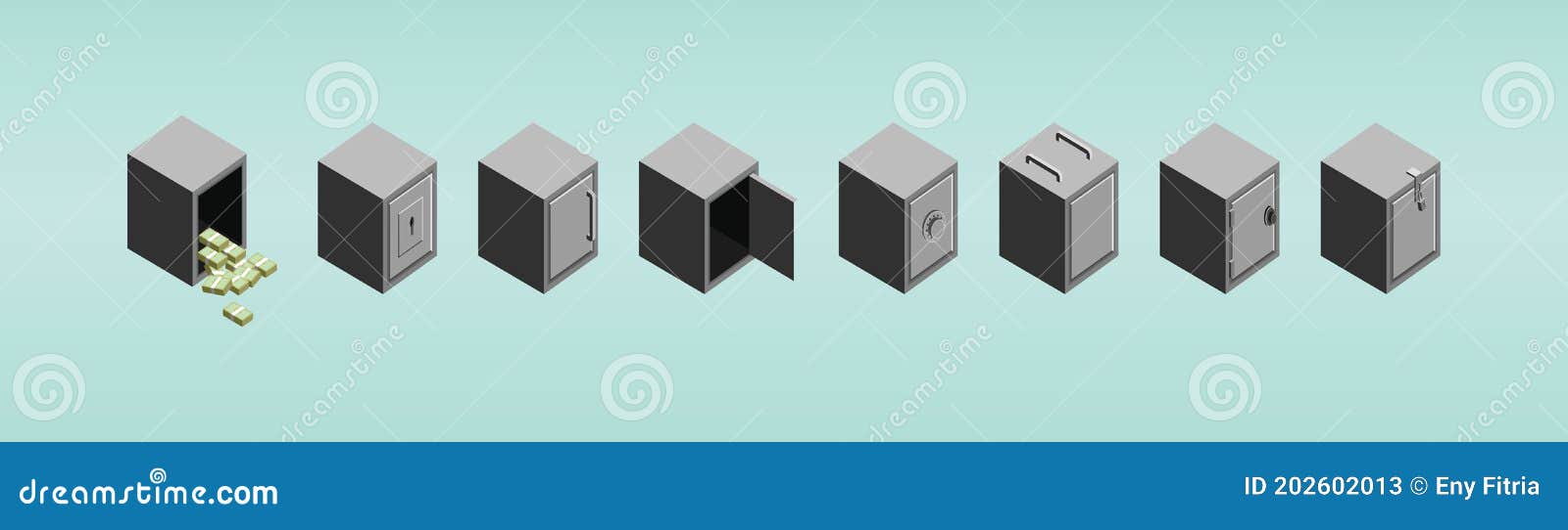 Vector Image of Steel Safe. Cartoon Icon Design Template with Various ...