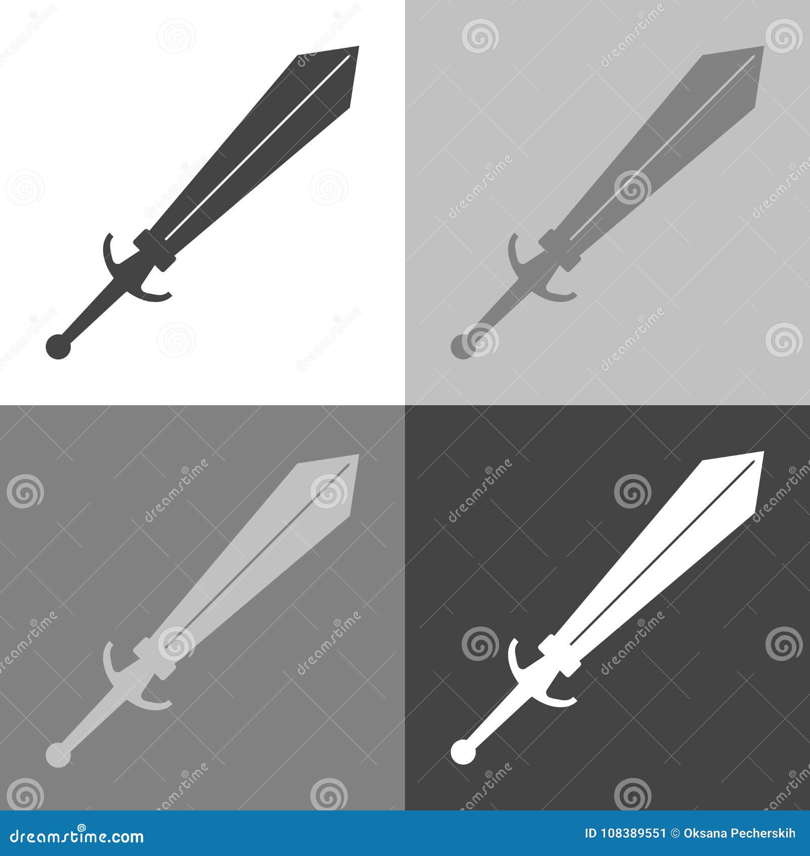 Vector Image Sword. Vector Icon Set on White-grey-black Color Stock ...