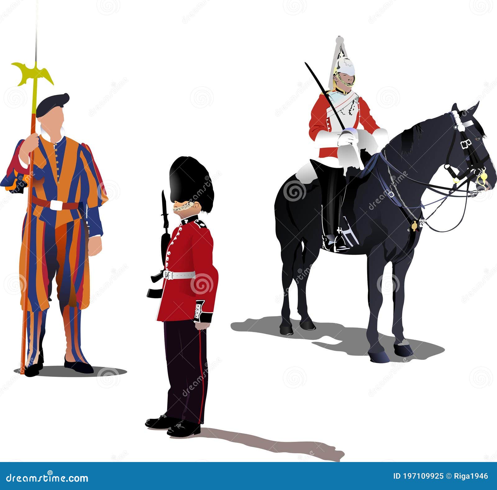 Armed Guards In Knight Armor Stand At Forged Door Cartoon Vector ...