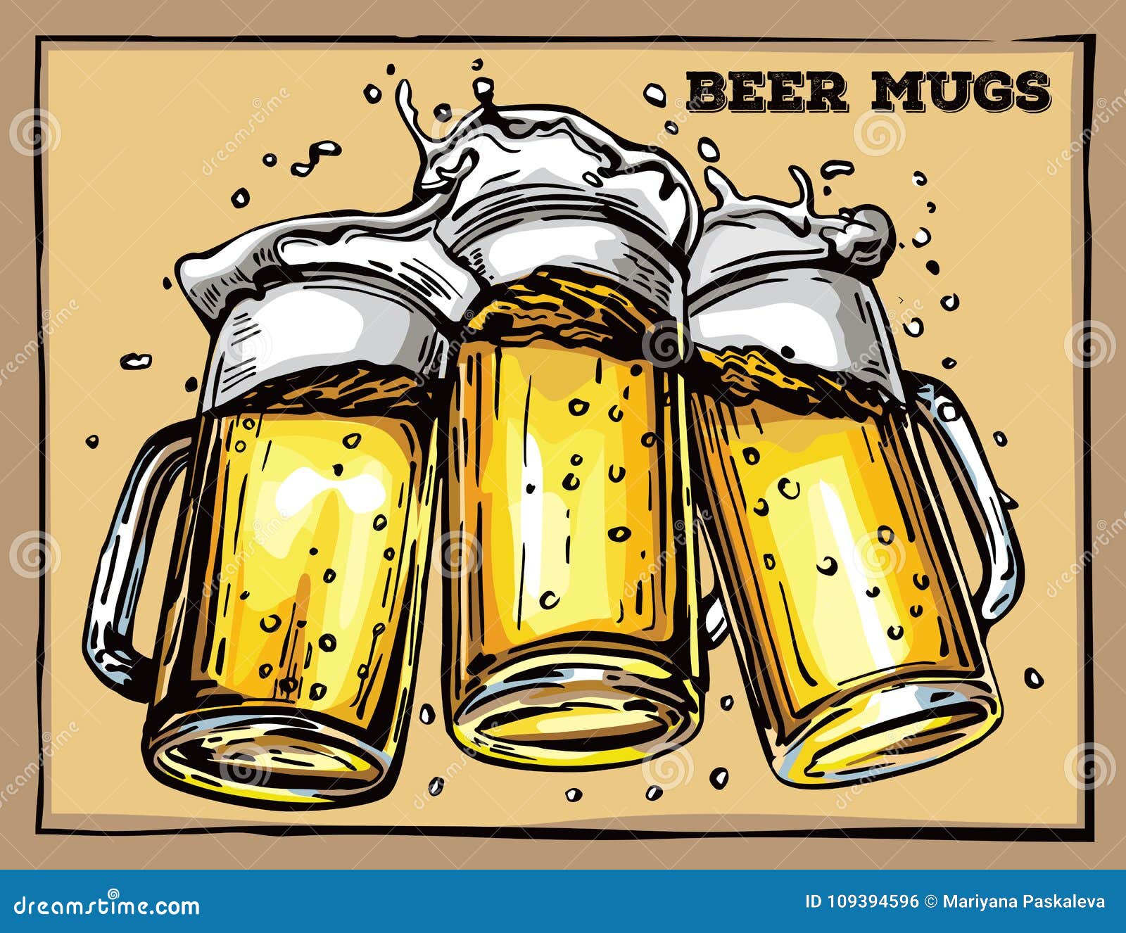 Mugs Of Beer Pop Art Retro Vector Illustration With Cheers Text. Comic ...