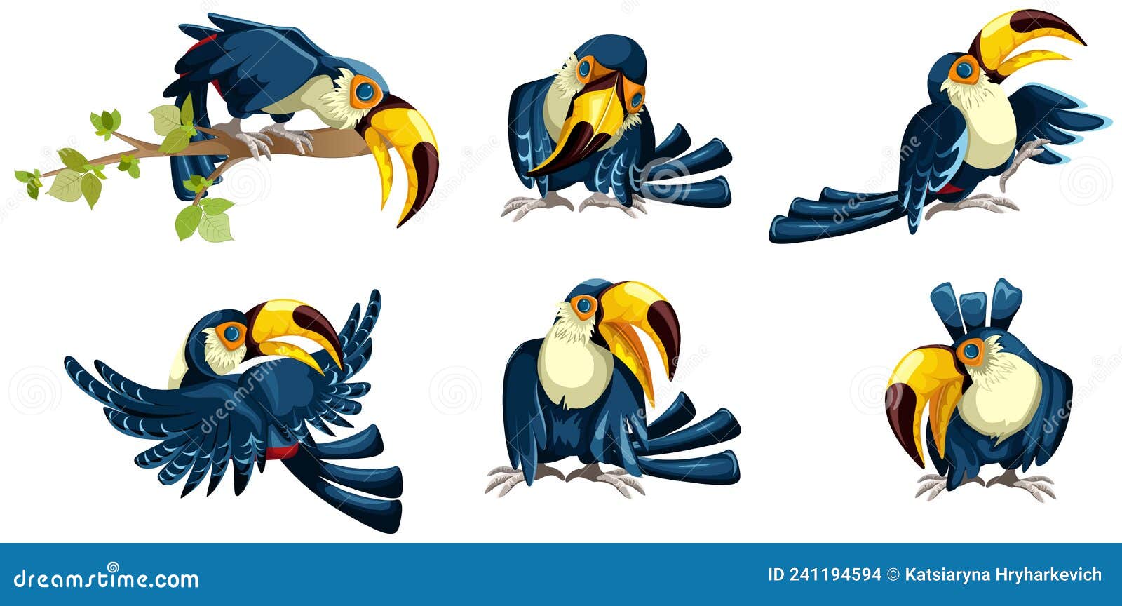 Toucans in Various Poses. Set. Cartoon Style Stock Vector ...