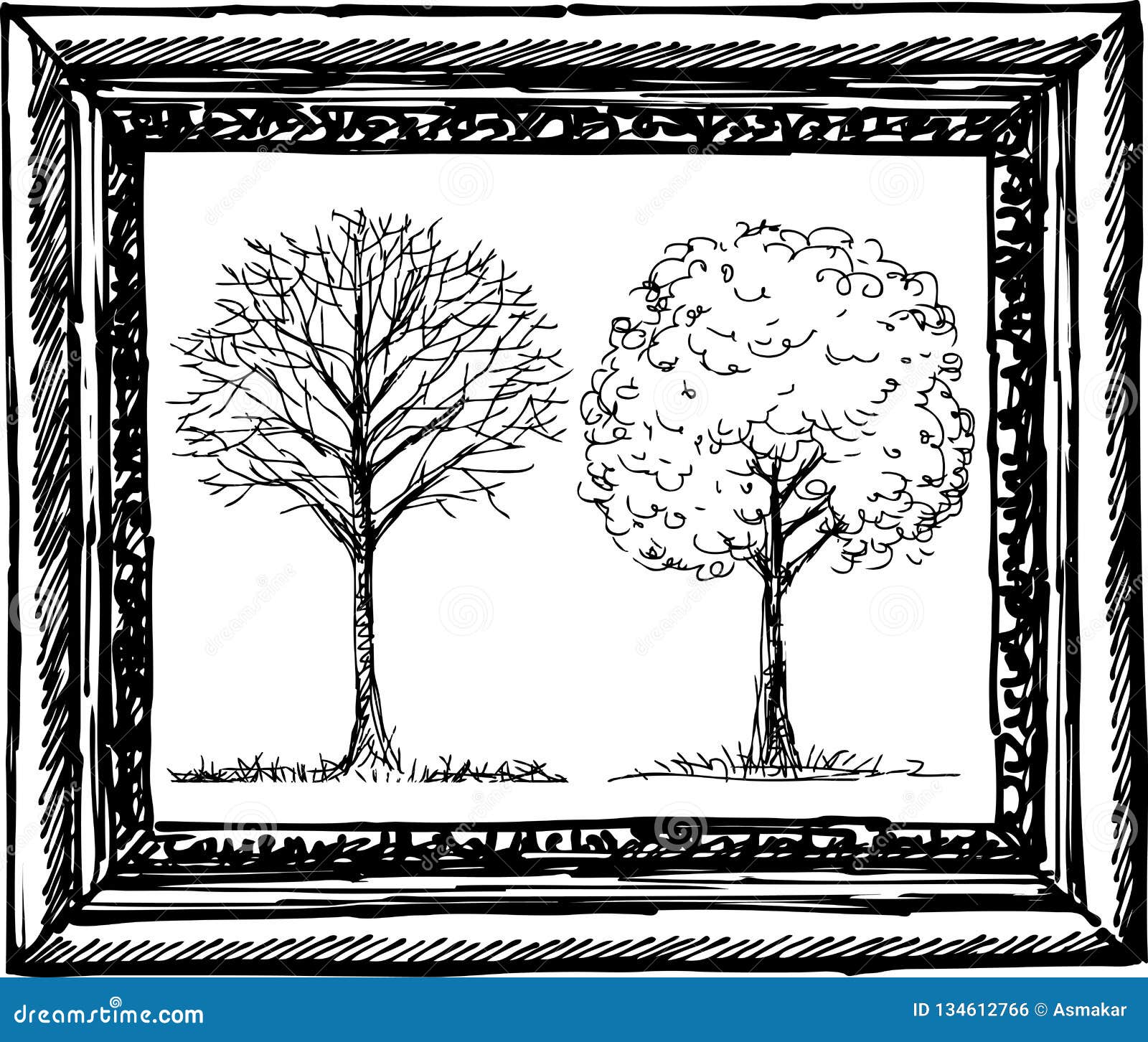 Vector Image of Trees Sketches in a Decorative Frame Stock Vector ...