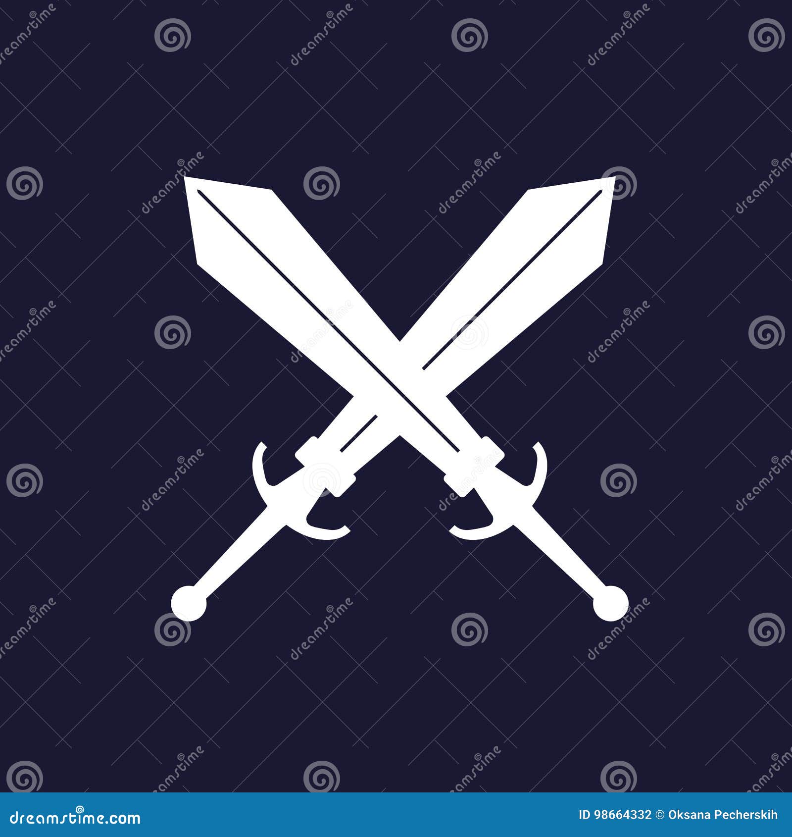 Vector Image of Two Swords. Vector White Icon on Dark Blue Background ...