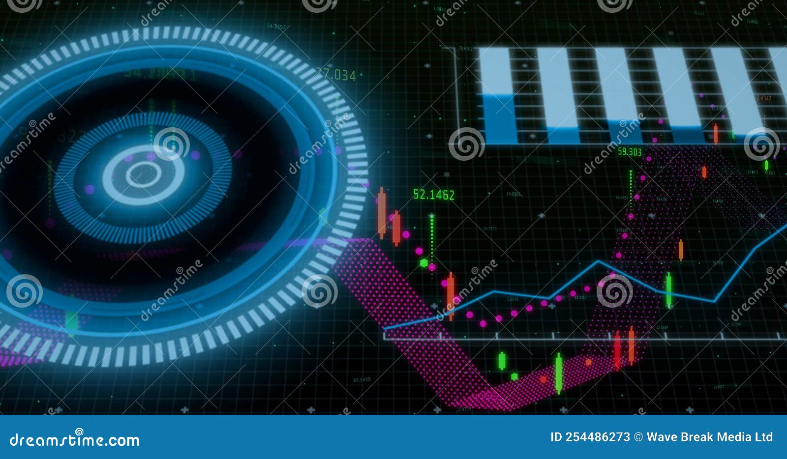 Vector Image of Various Graphs with Blowing Blue Circular Pattern Stock ...