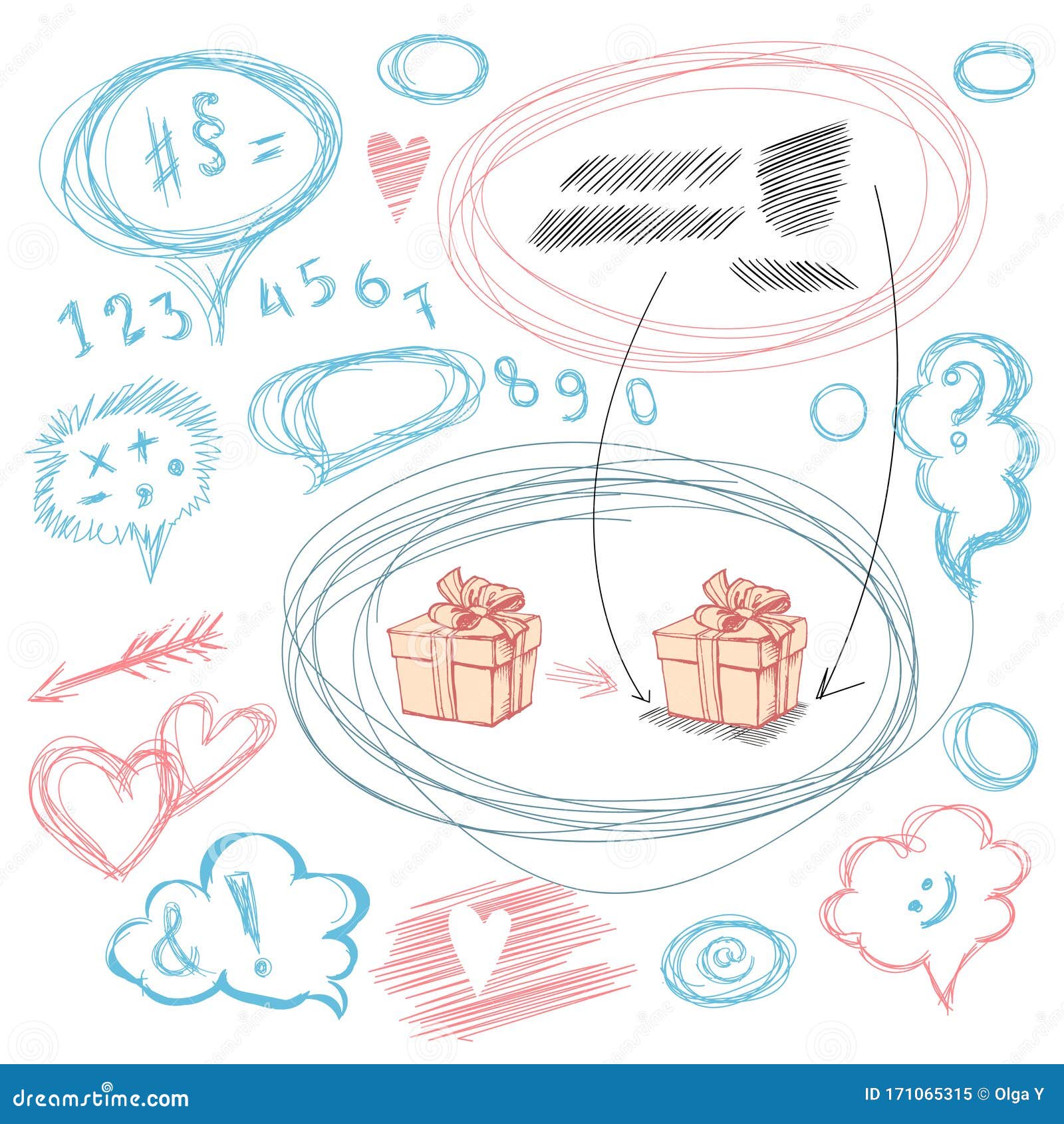 Vector Image Of Various Strokes, Numbers, Arrows, Text Boxes And Gift ...
