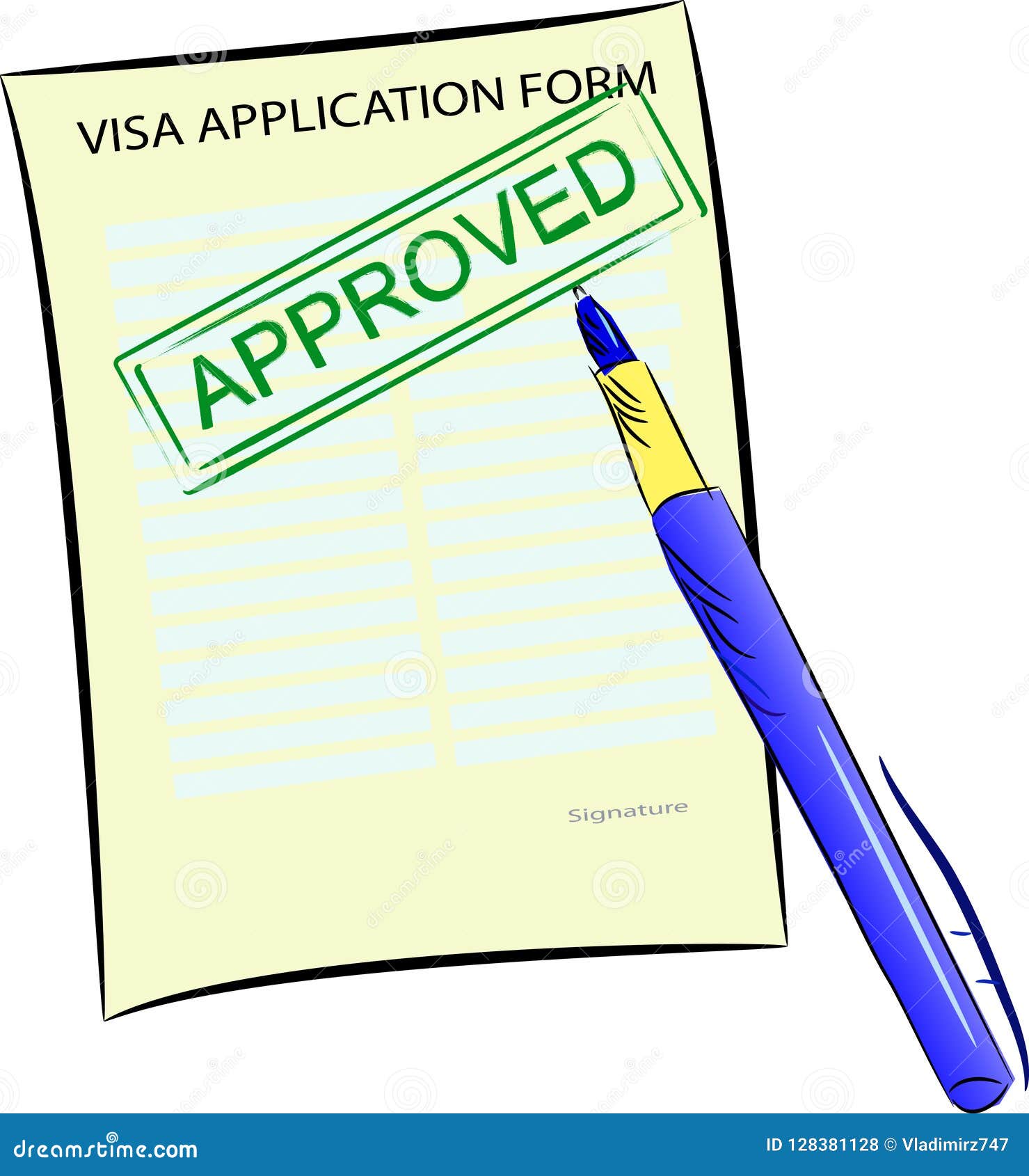 Visa Application Form with Approved Stamp Stock Vector - Illustration ...
