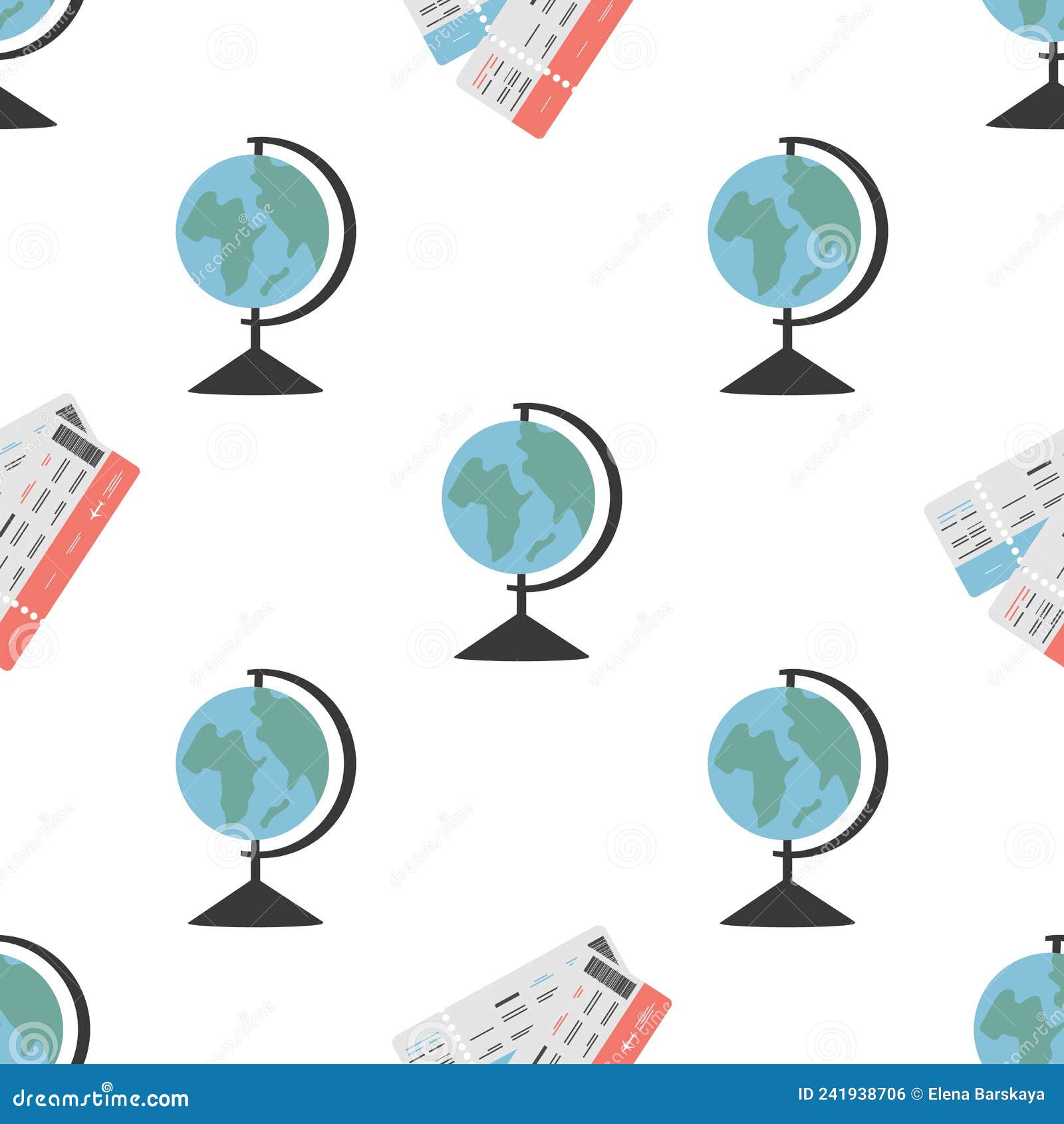 A Pattern of the Globe and Tickets on a White Background Stock Vector ...