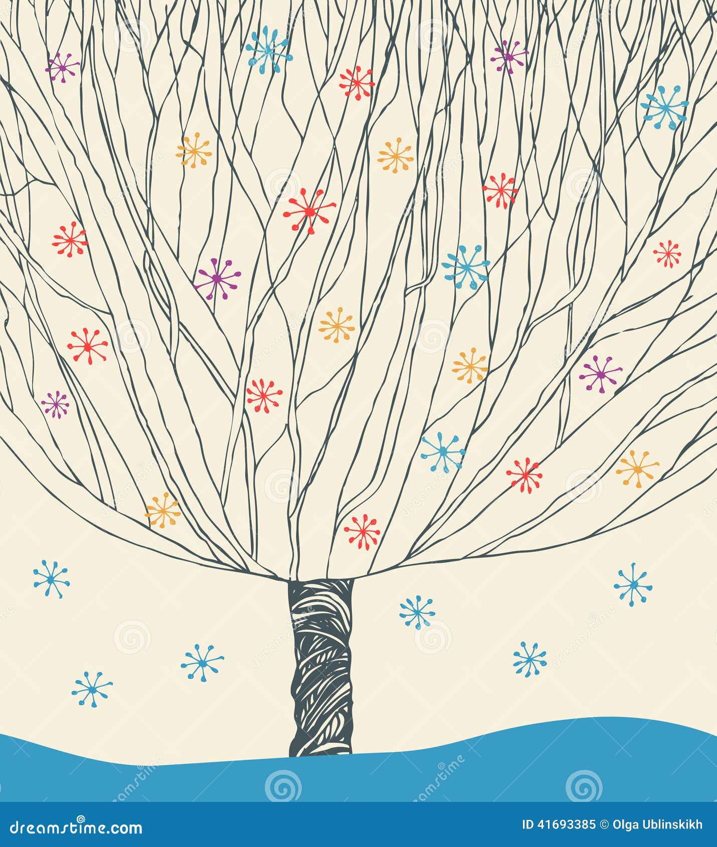 Vector Image of Winter Tree. Illustration with Tree Under Snowfall ...
