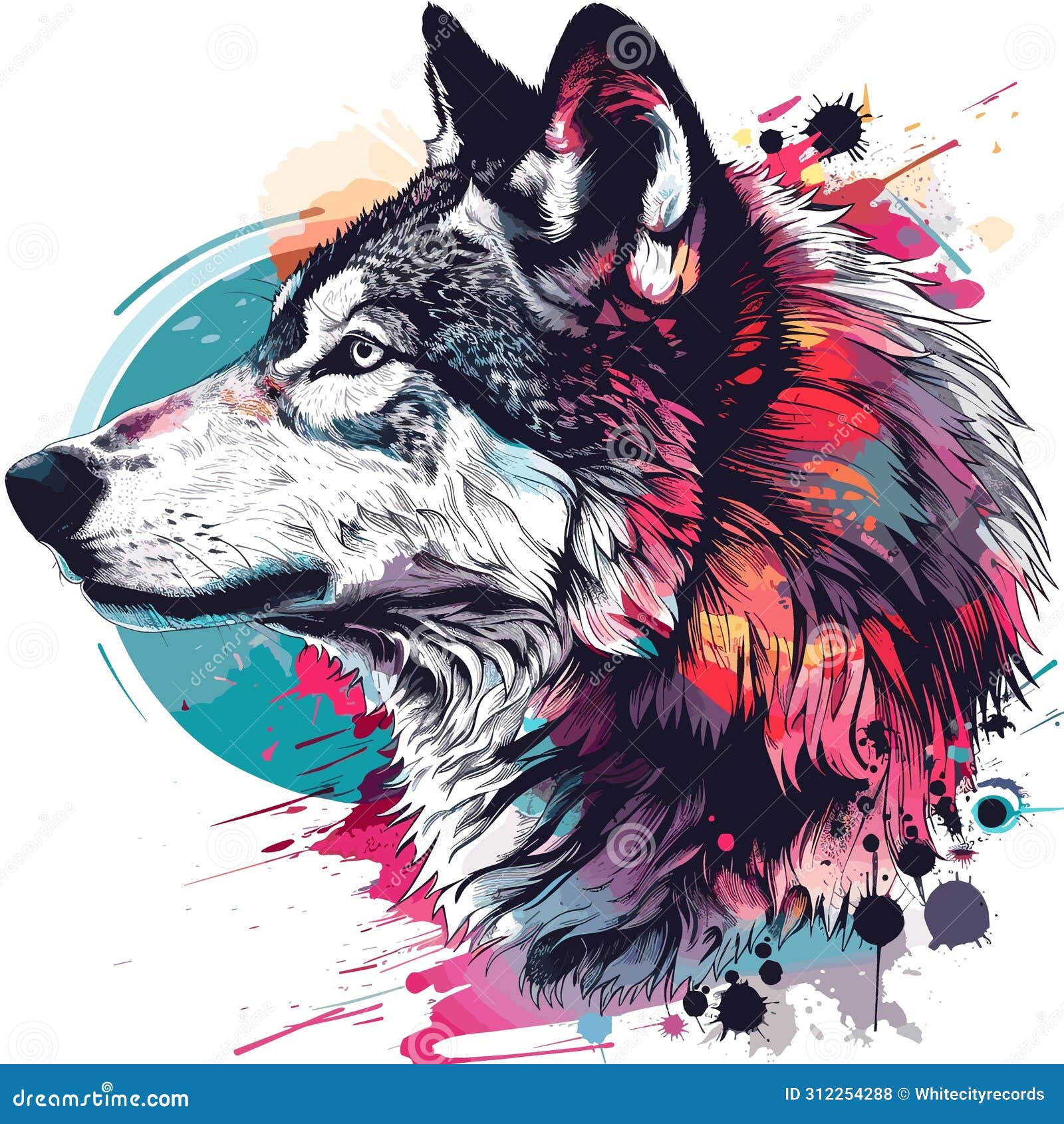 Vector Image of a Wolf on a Grunge Background with Splashes Stock ...