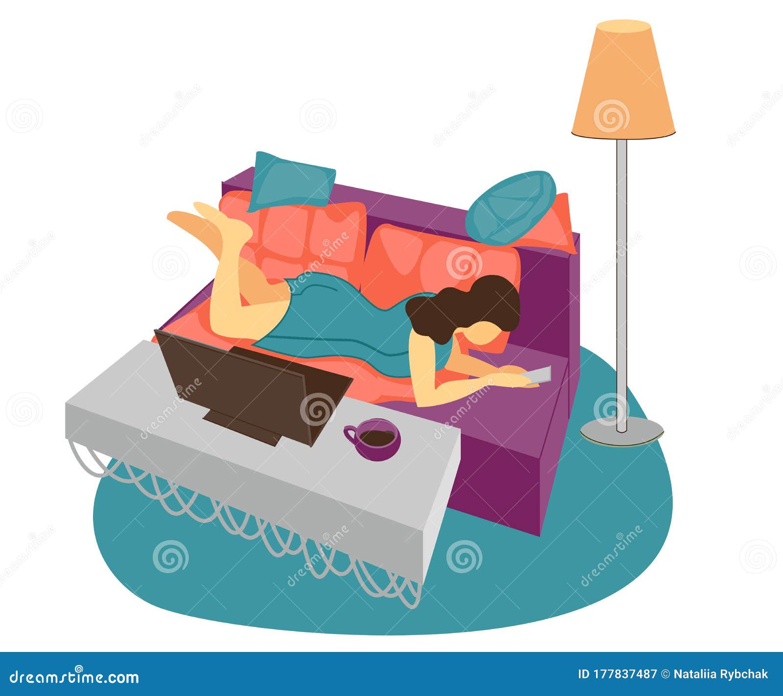 Vector Image of a Woman Taking a Break on the Couch or the Benefits of ...