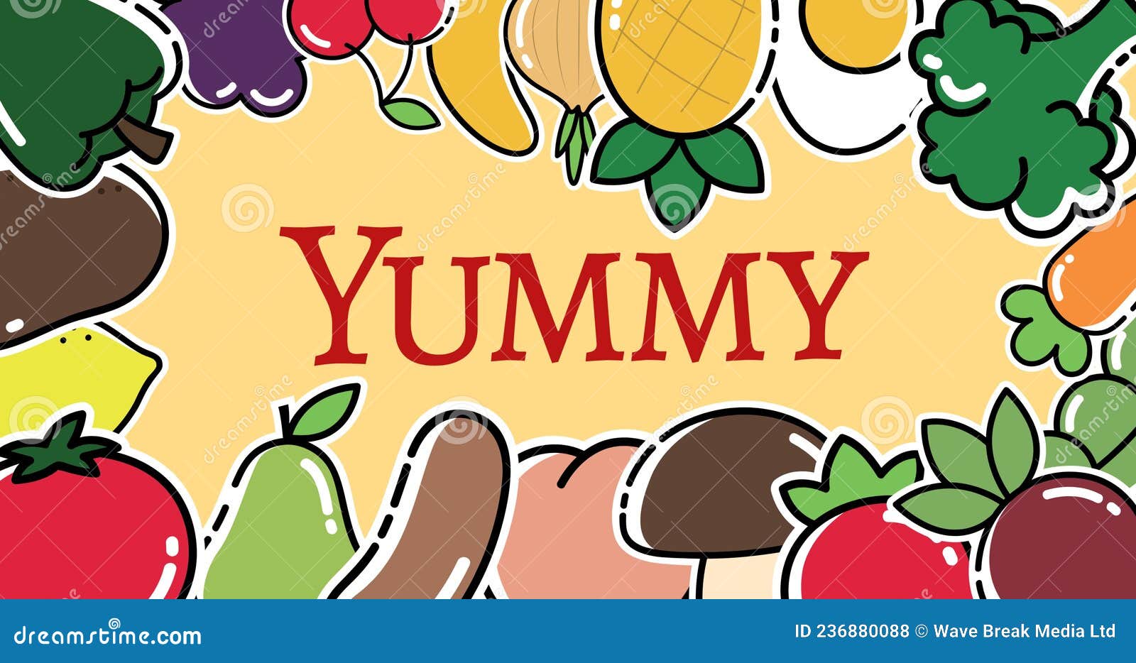 Vector Image of Yummy Text with Various Food Against Beige Background ...