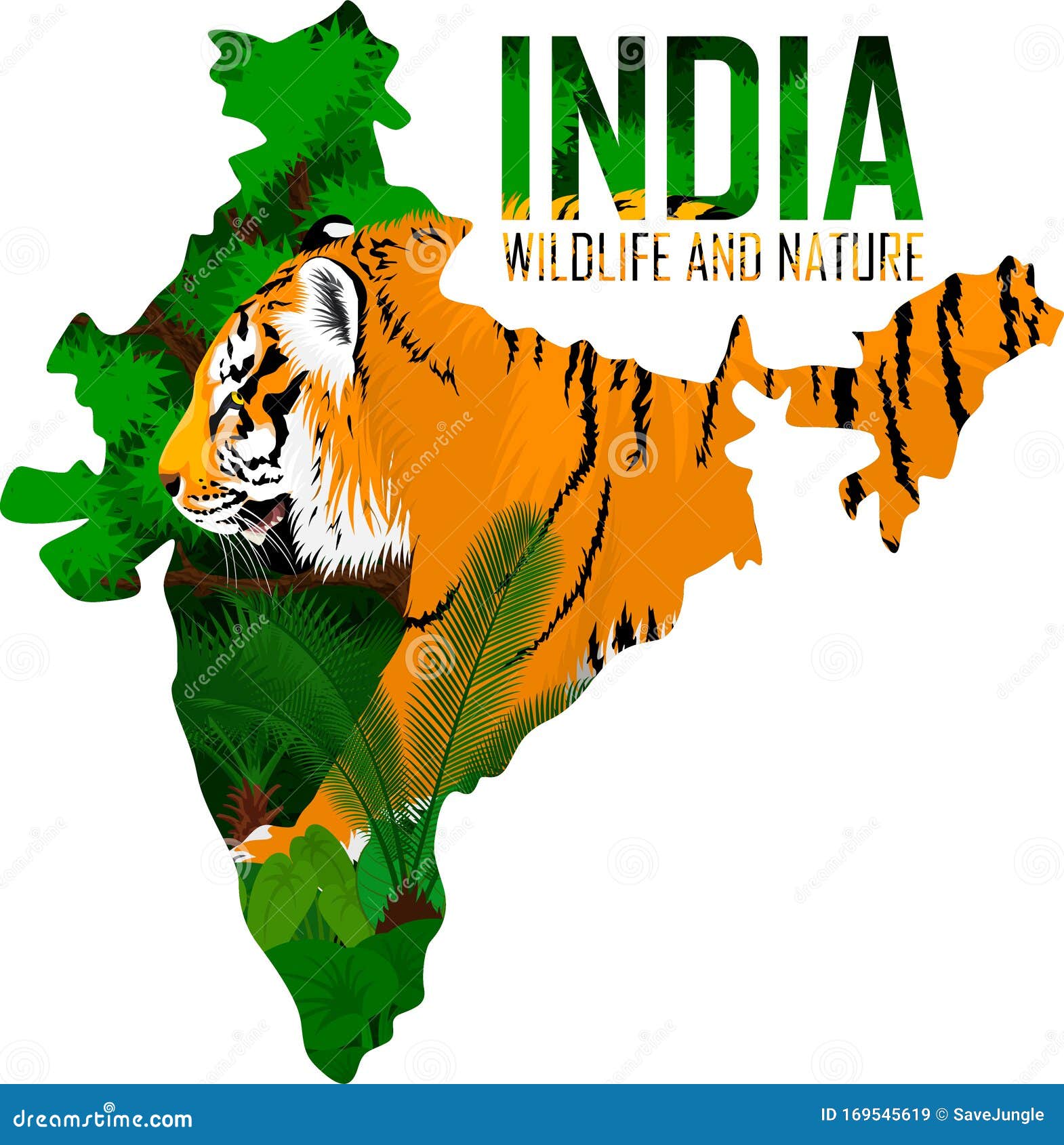 Vector India Map with Tiger Stock Vector - Illustration of nature ...