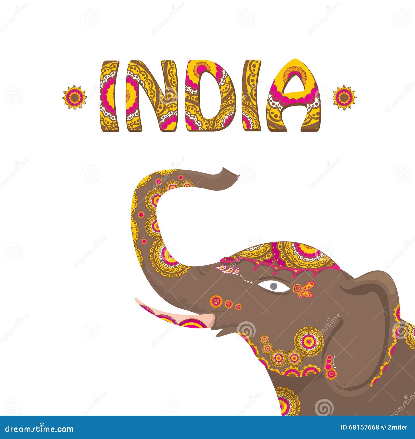 Vector Indian Elephant with Color Pattern. Stock Vector - Illustration ...