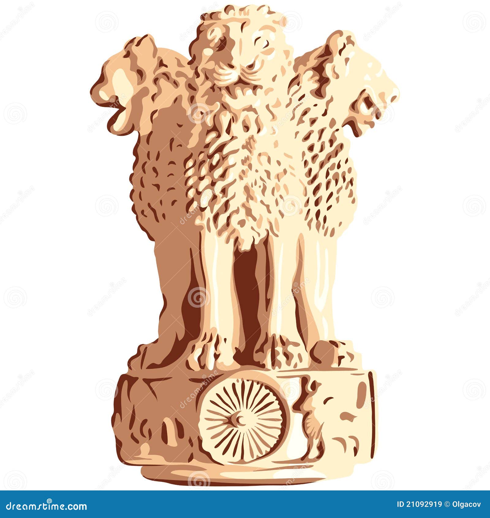 Vector Indian Emblem of Ashoka Lions Stock Vector - Illustration of brown, pink: 21092919