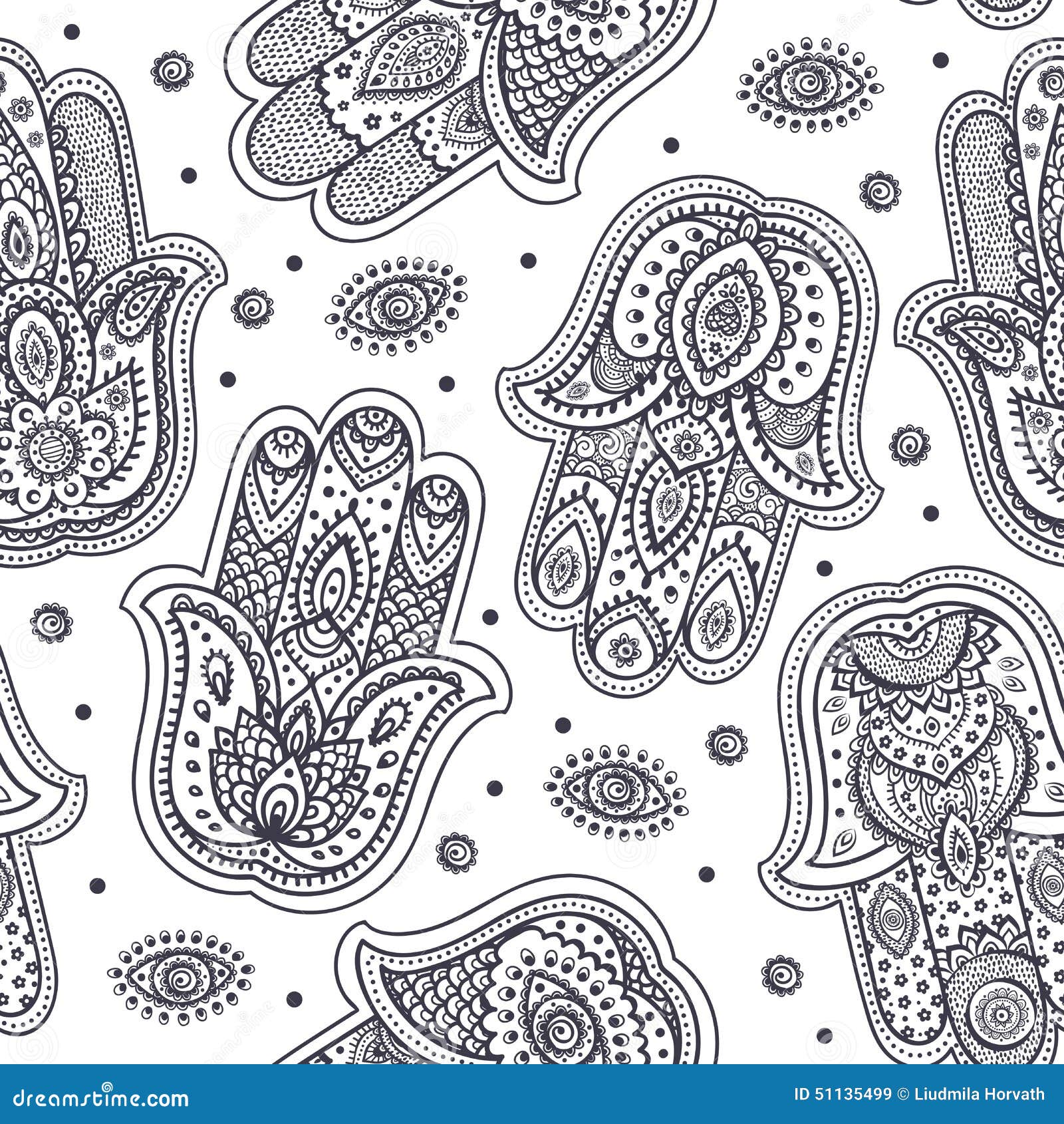 Vector Indian Hand Drawn Hamsa Seamless Pattern Stock Vector ...