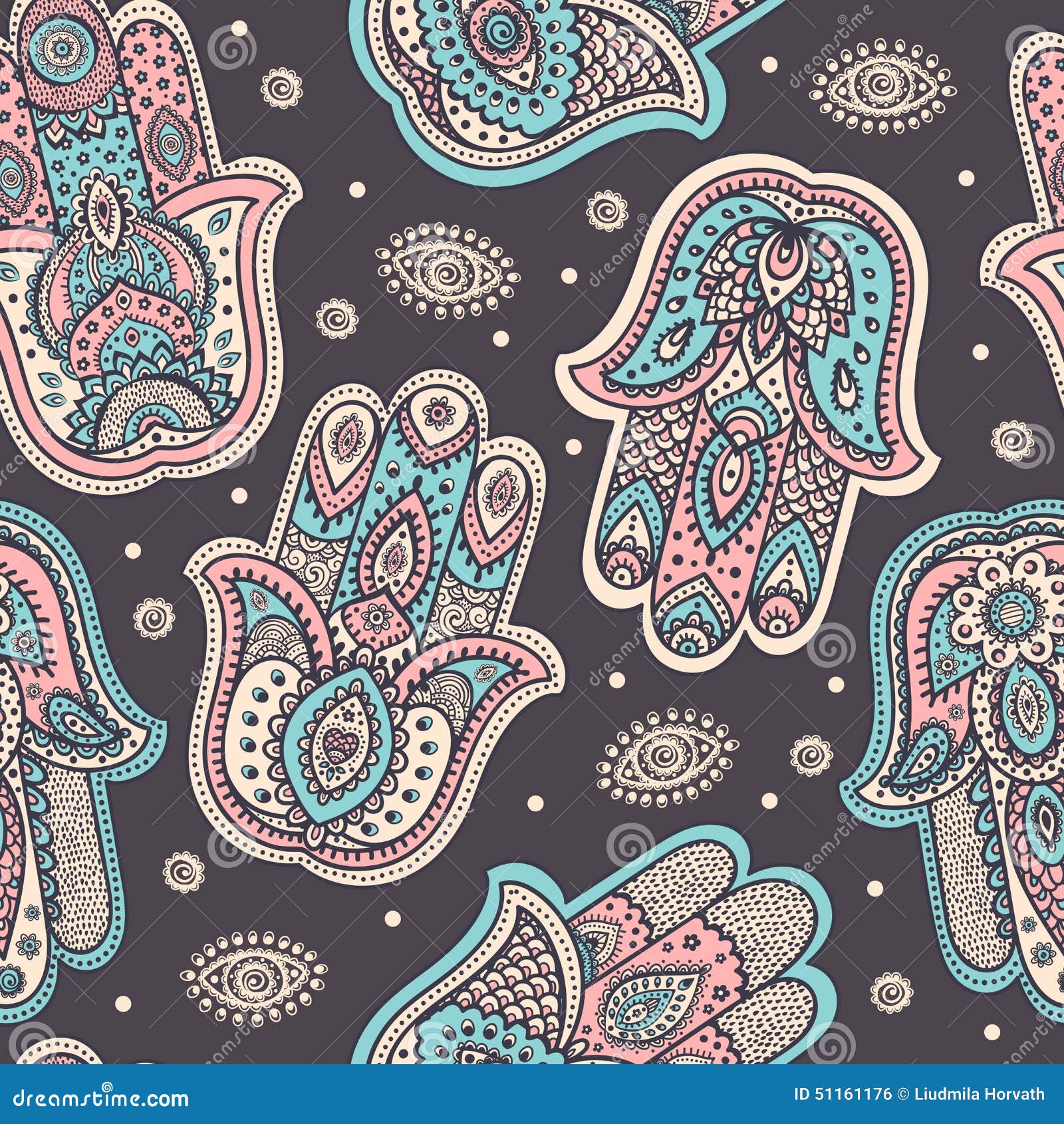 Vector Indian Hand Drawn Hamsa Seamless Pattern Stock Vector ...