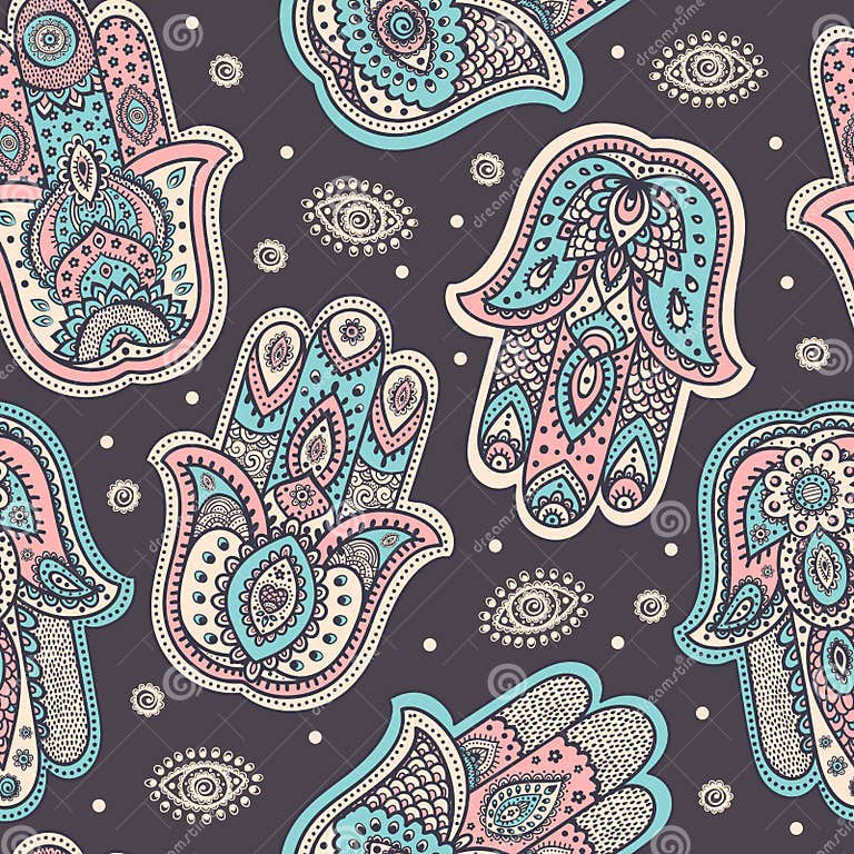 Vector Indian Hand Drawn Hamsa Seamless Pattern Stock Vector ...